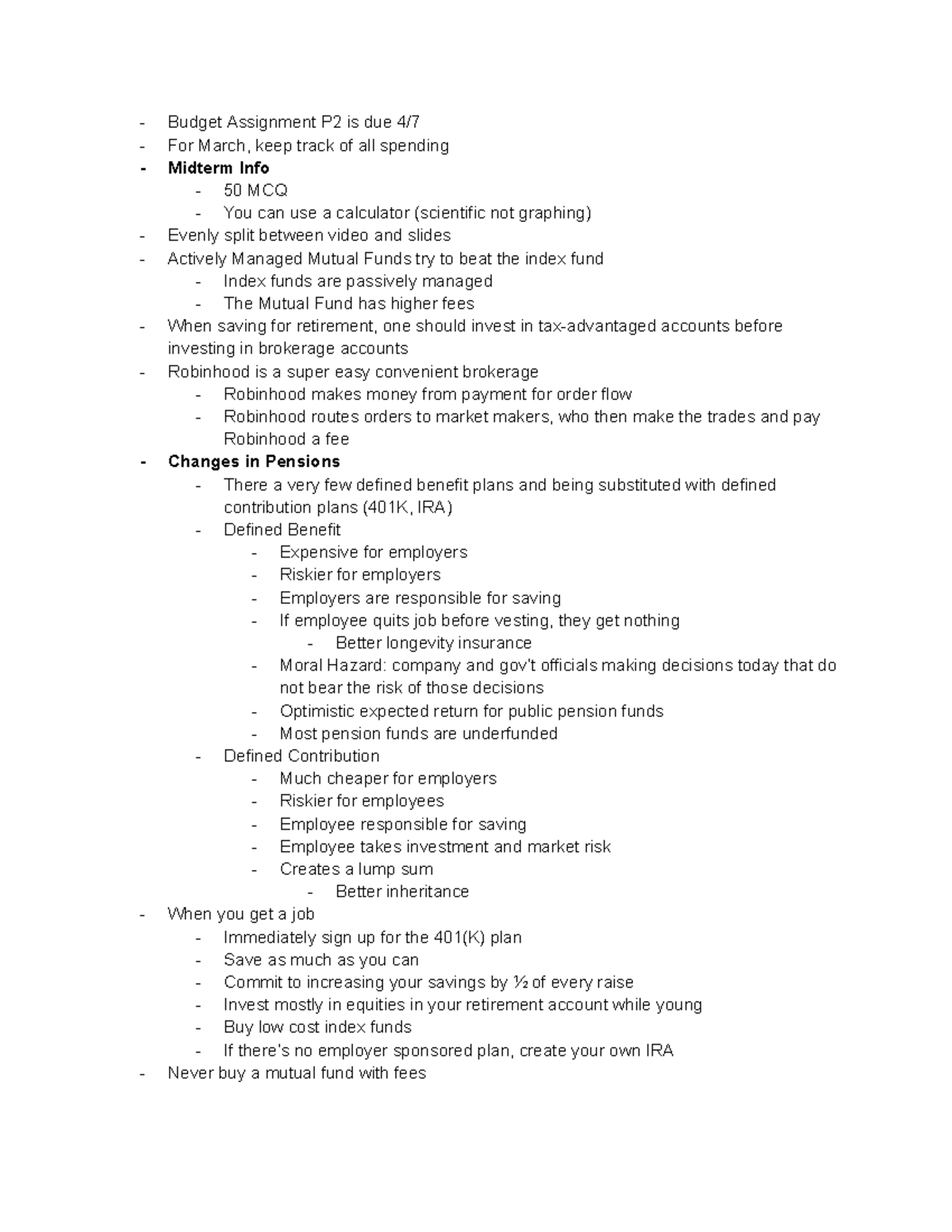 Lecture 5 - 2 26 - Budget Assignment P2 is due 4/ For March, keep track ...