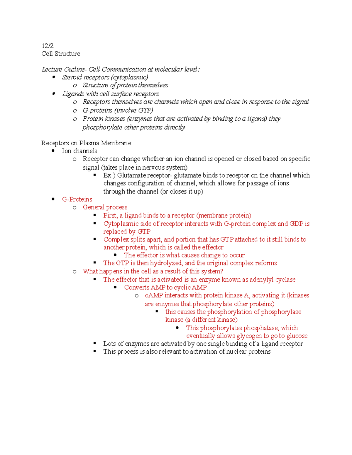 122 Lecture Notes From Textbook And Lecture Cell Structure Lecture Cell Communication At