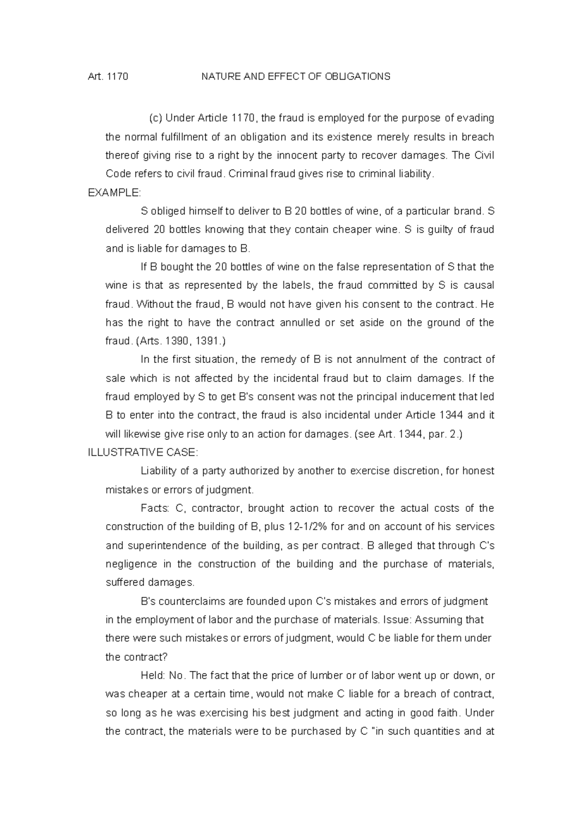 Oblicon - subject - Art. 1170 NATURE AND EFFECT OF OBLIGATIONS (c ...