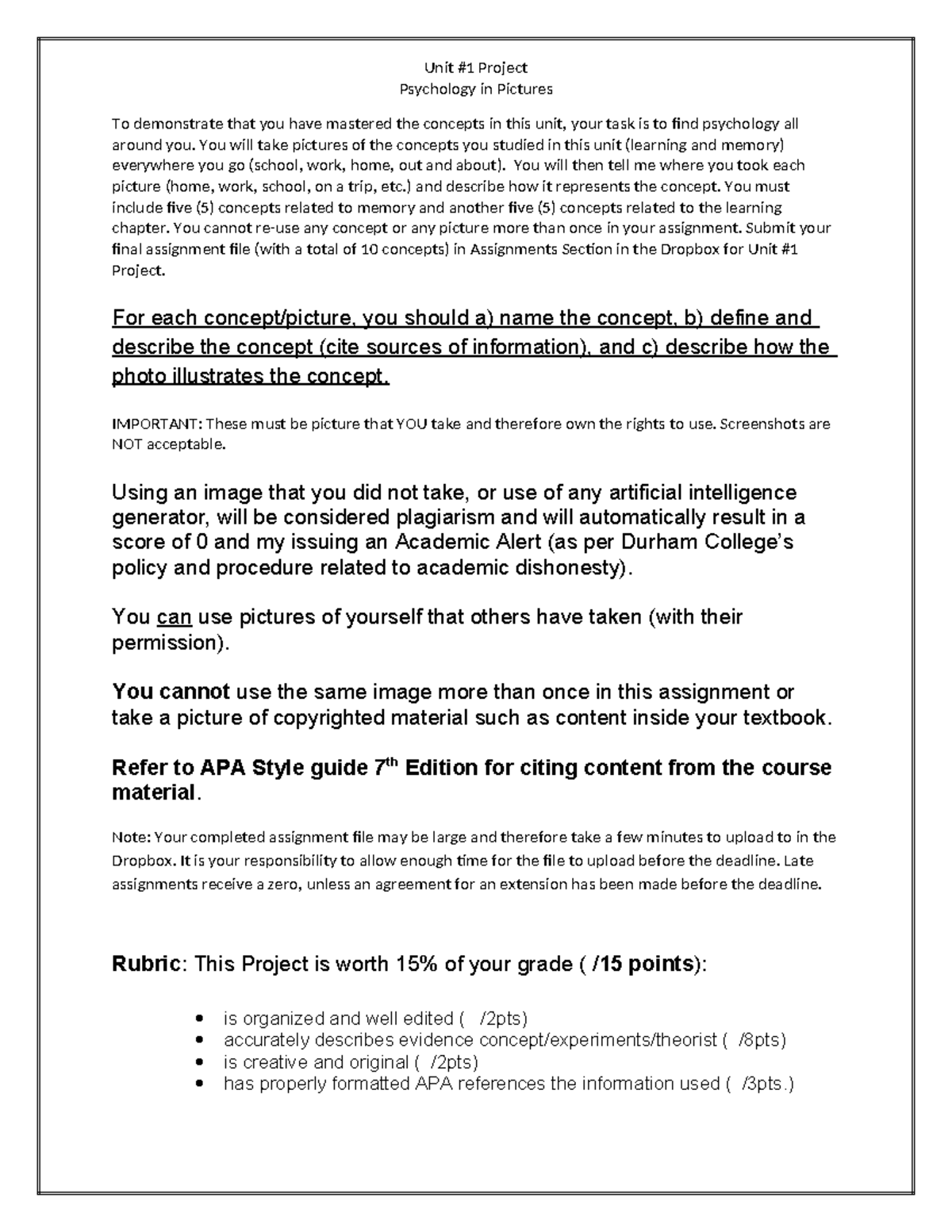 Unit-1-project - Unit #1 Project Psychology in Pictures To demonstrate ...