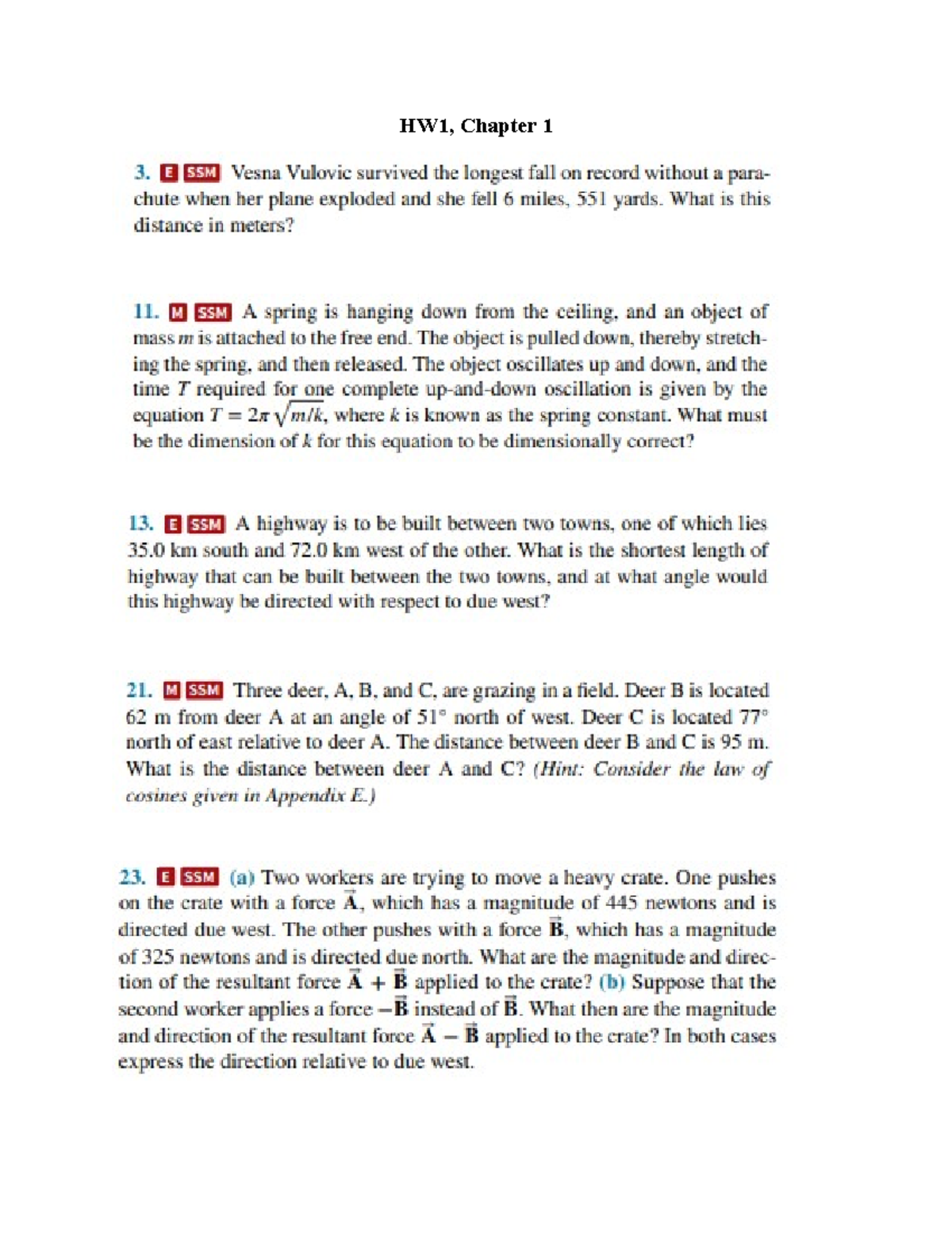 HW1 - Its my homework - PHYS 20300 - HW1, Chapter - Studocu