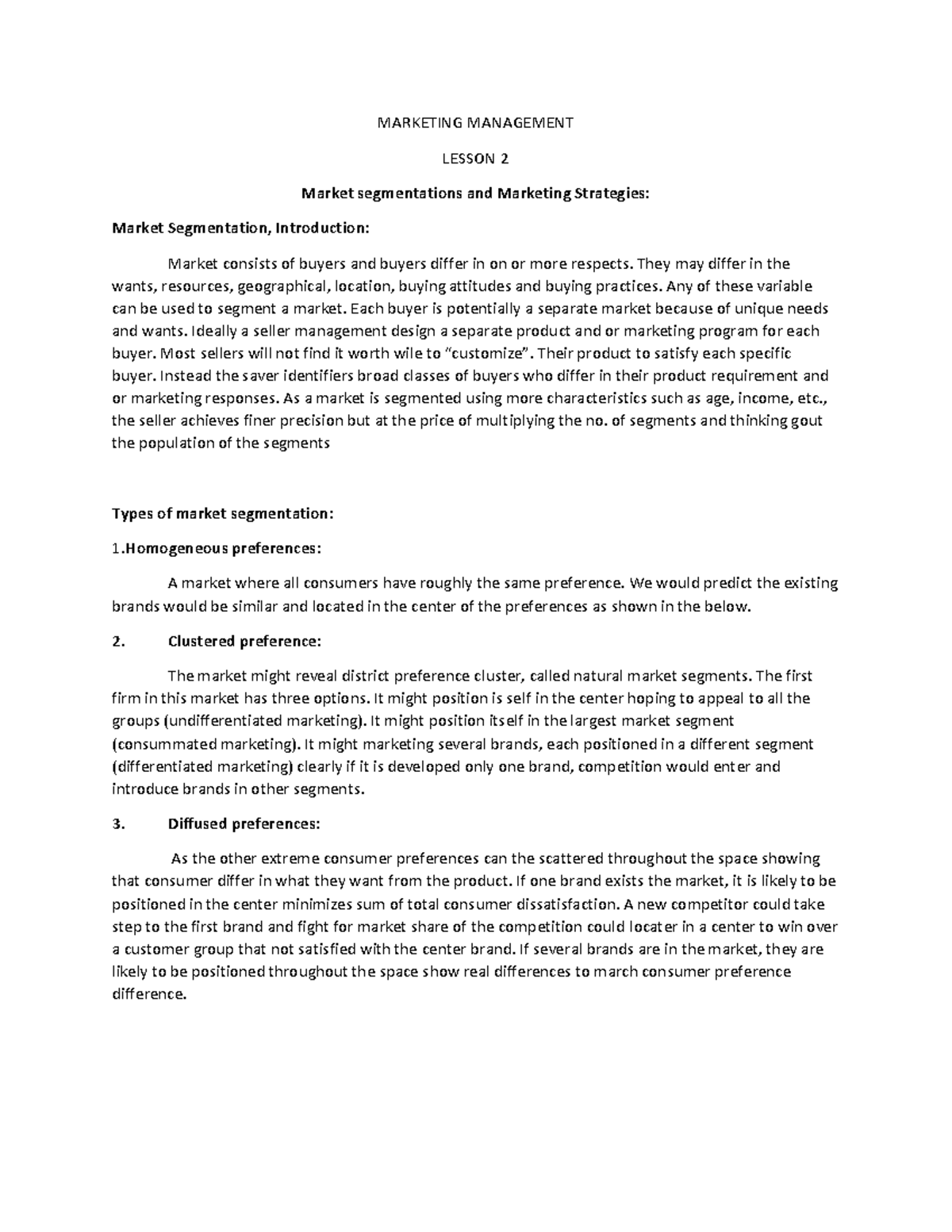 Marketing Management - Lesson 2 - MARKETING MANAGEMENT LESSON 2 Market ...