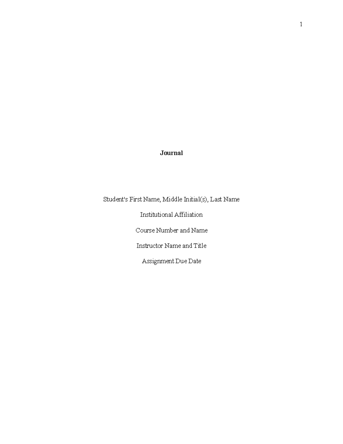 Education - 1 Journal Student's First Name, Middle Initial(s), Last ...