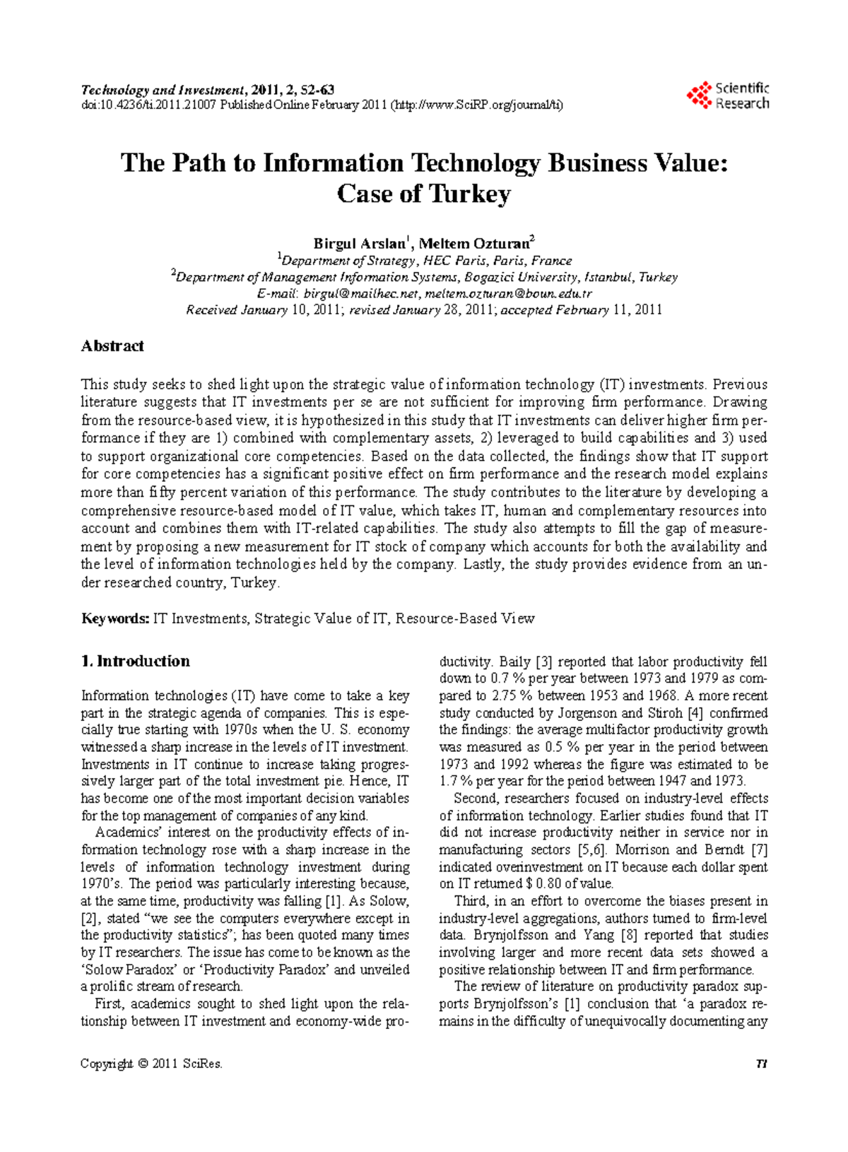The Path to Information Technology Business Value - Technology and ...