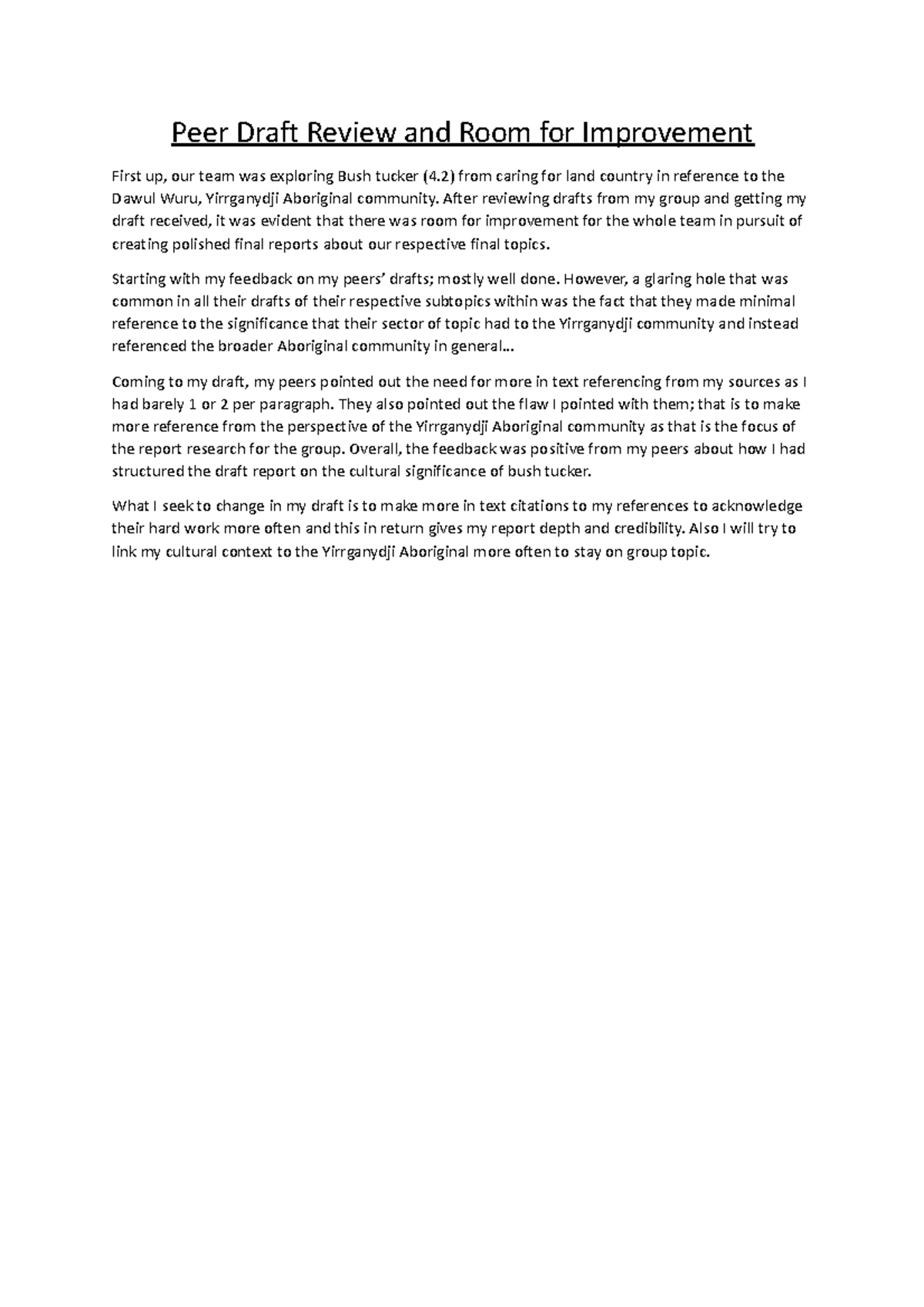 Peer Draft Review and Room for Improvement - After reviewing drafts ...