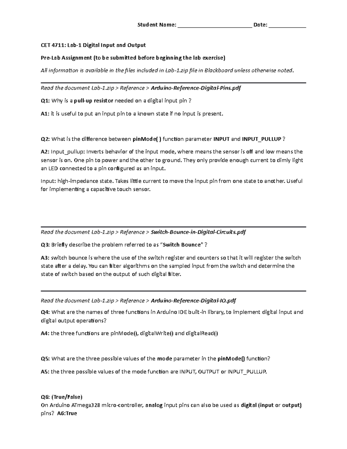 Lab-1 Pre-Lab Assignment - Student Name: ________________________ Date: ____________ CET 4711 ...