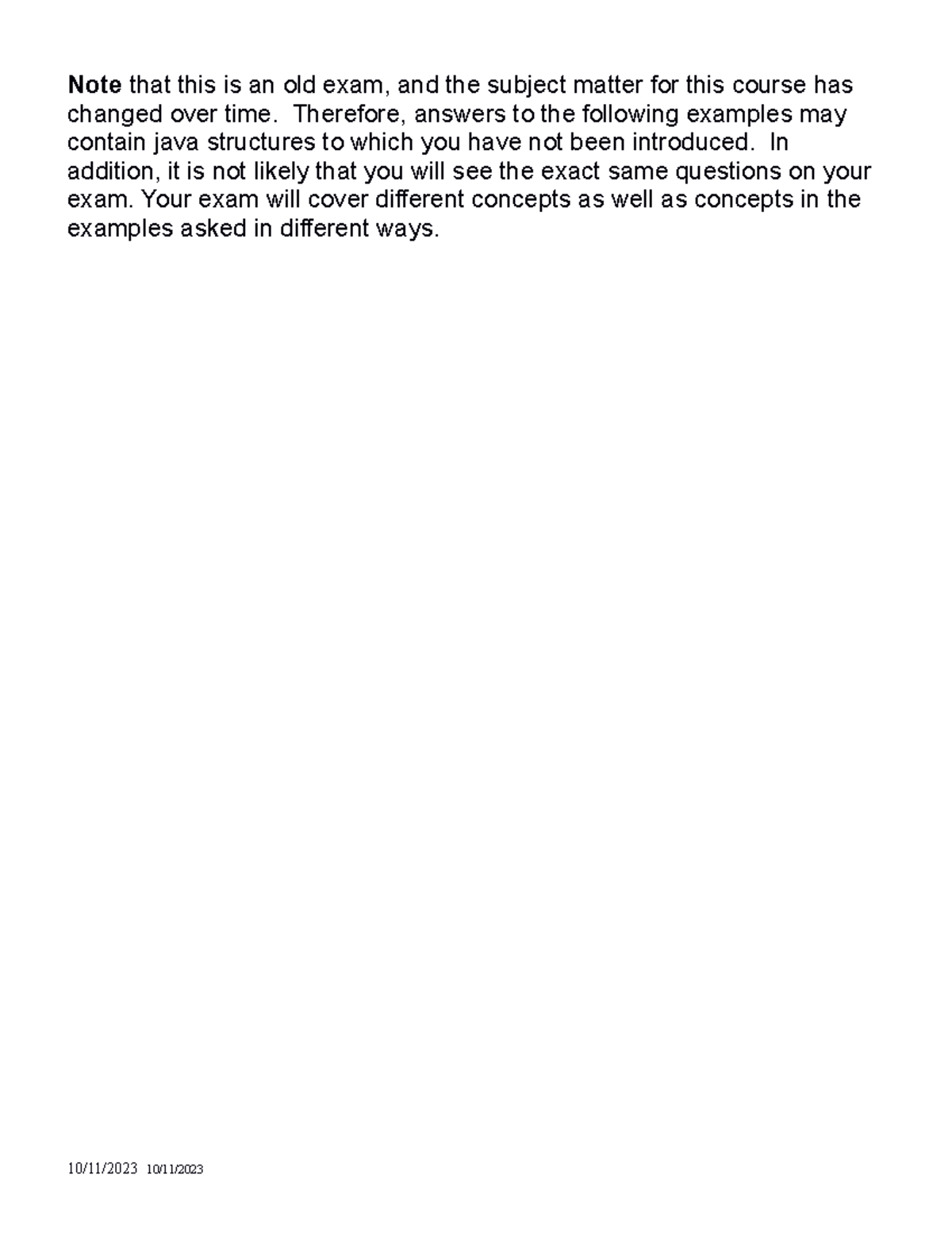 Fall 2014 Exam 1 - Original - Note that this is an old exam, and the ...