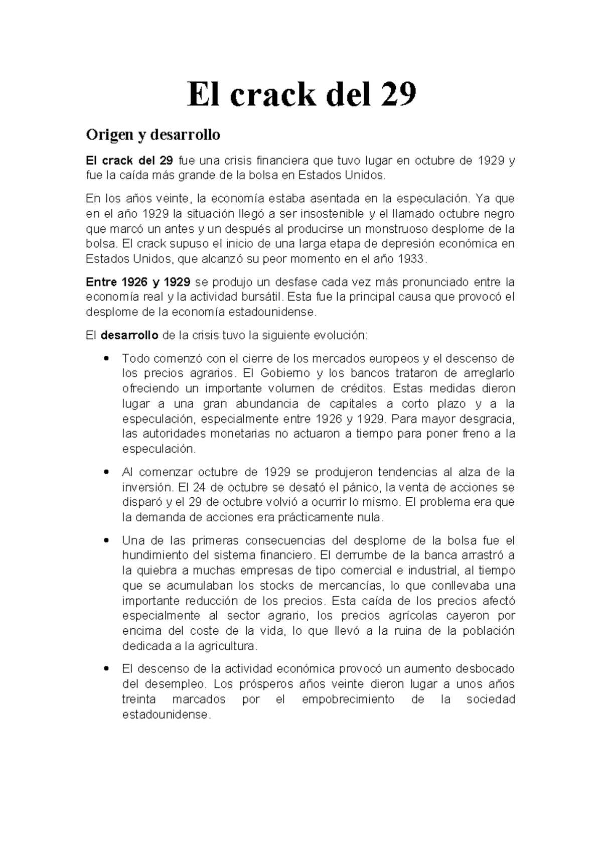 El crack del 29 - Historia de 4 eso - El crack del 29 Origen y ...