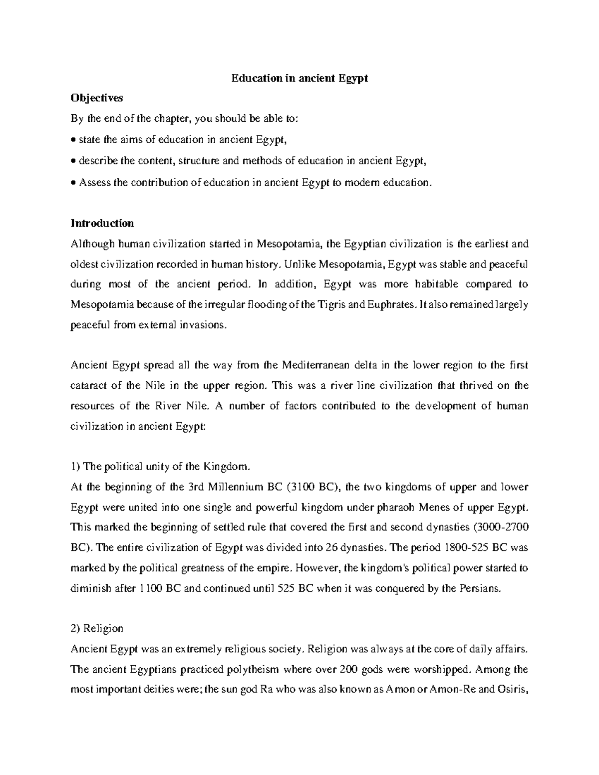 Education in ancient Egypt - Introduction Although human civilization ...