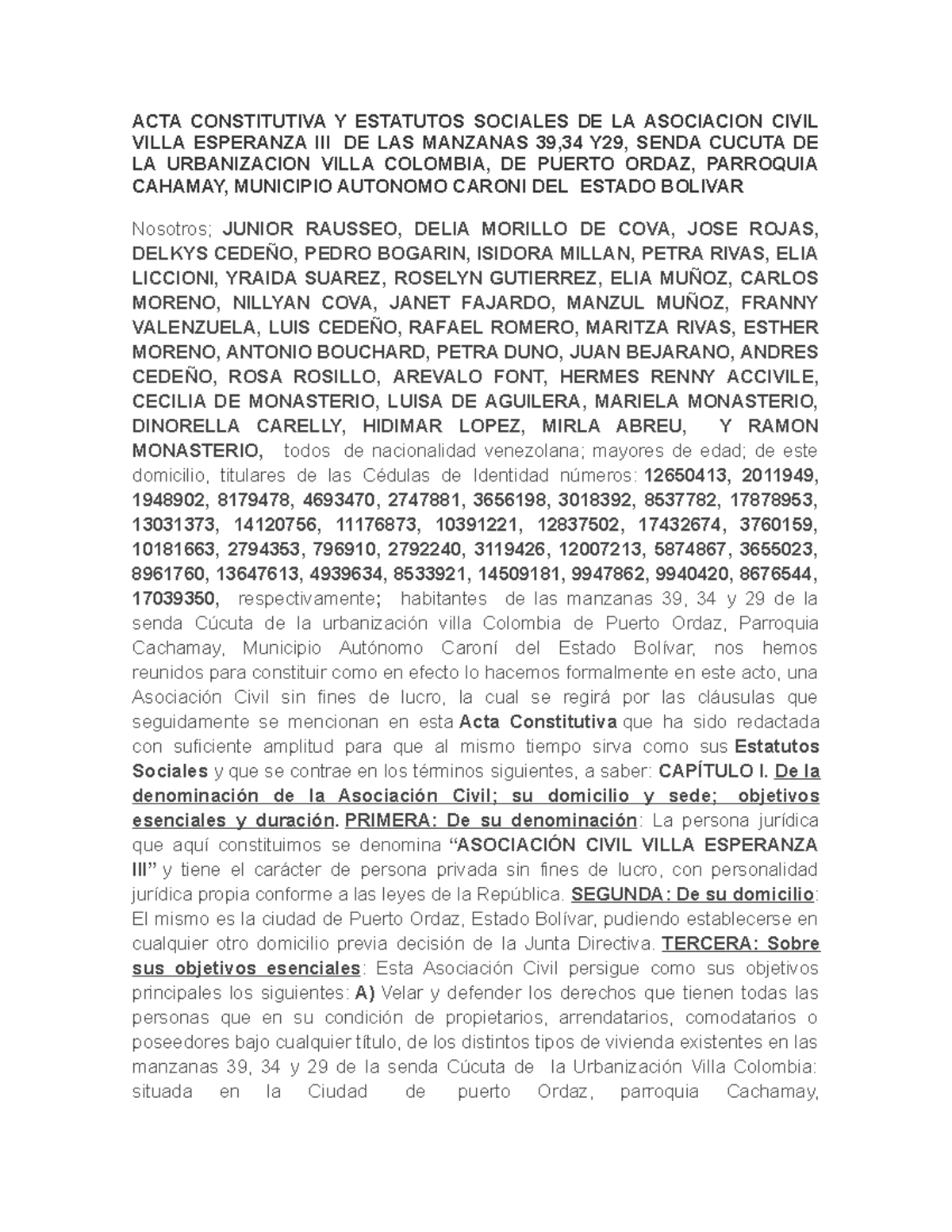 Acta constitutiva - modelo de acta de asamblea - ACTA CONSTITUTIVA Y ESTATUTOS SOCIALES DE LA ...