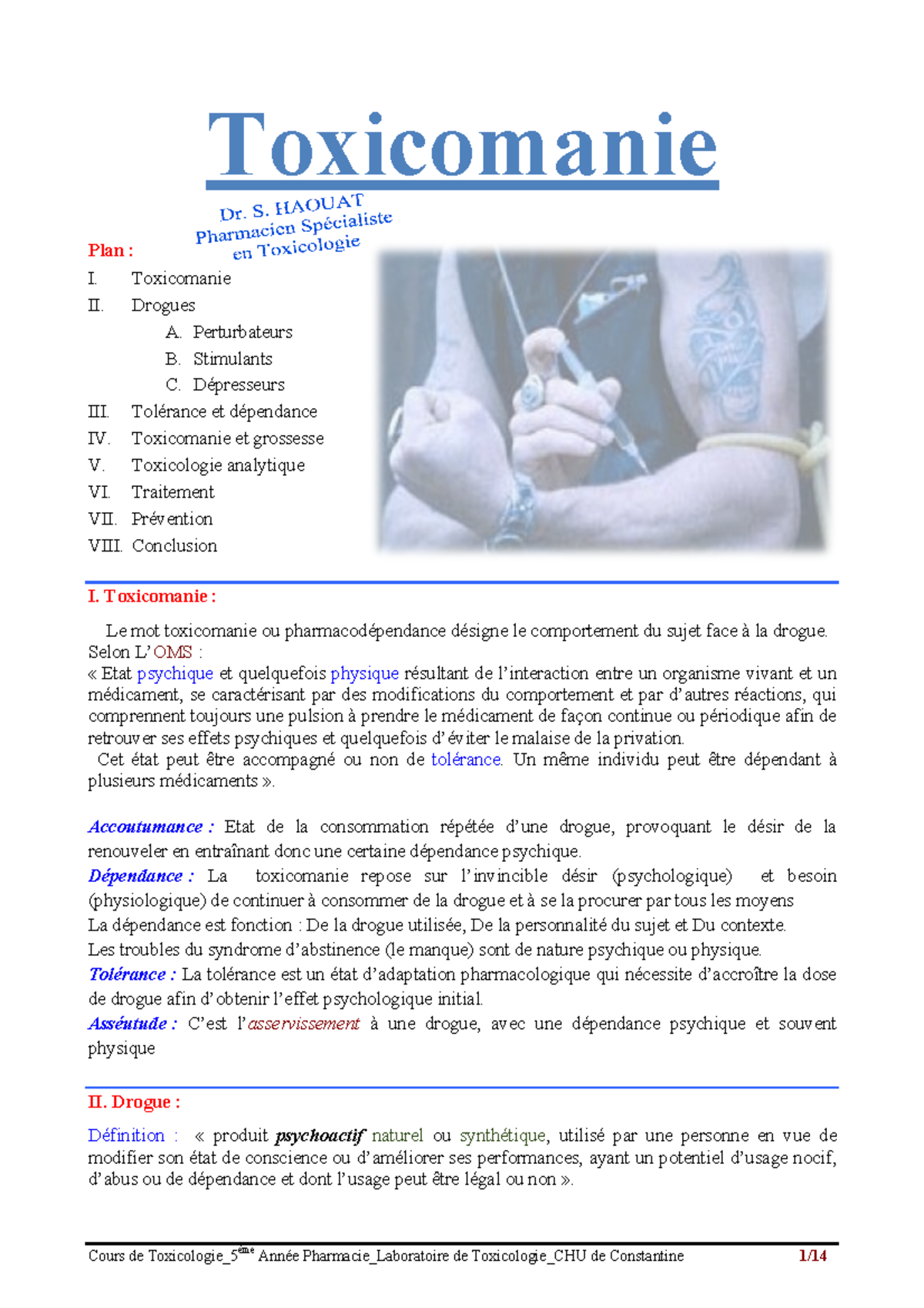 Pharm 5an toxico-toxicomanie - Plan : I. Toxicomanie II. Drogues A ...