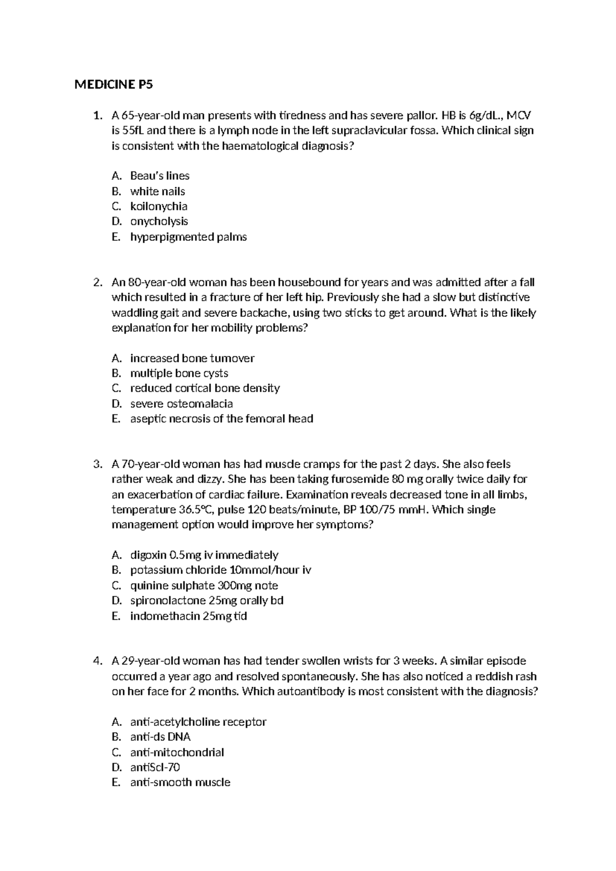 Medicine P5-1 - Past ast papers - MEDICINE P A 65-year-old man presents ...