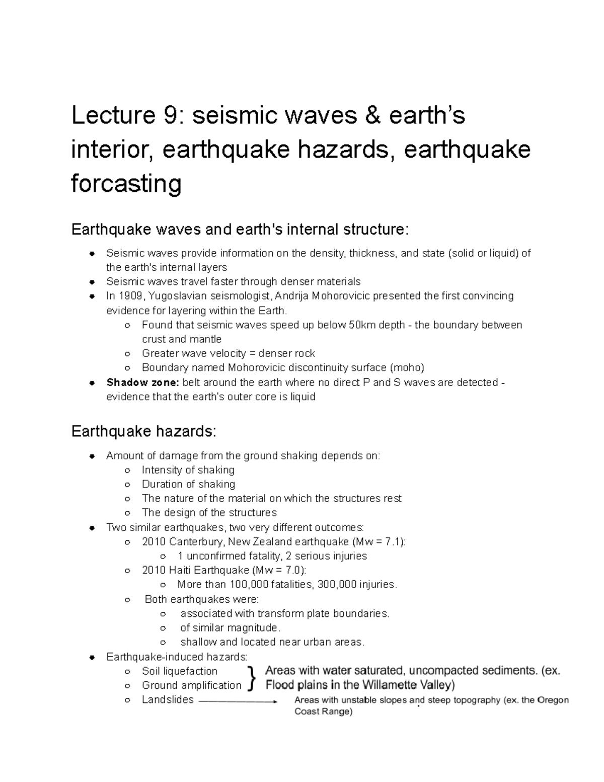 Lecture 9: Seismic waves and Earth's interior, earthquake hazards ...