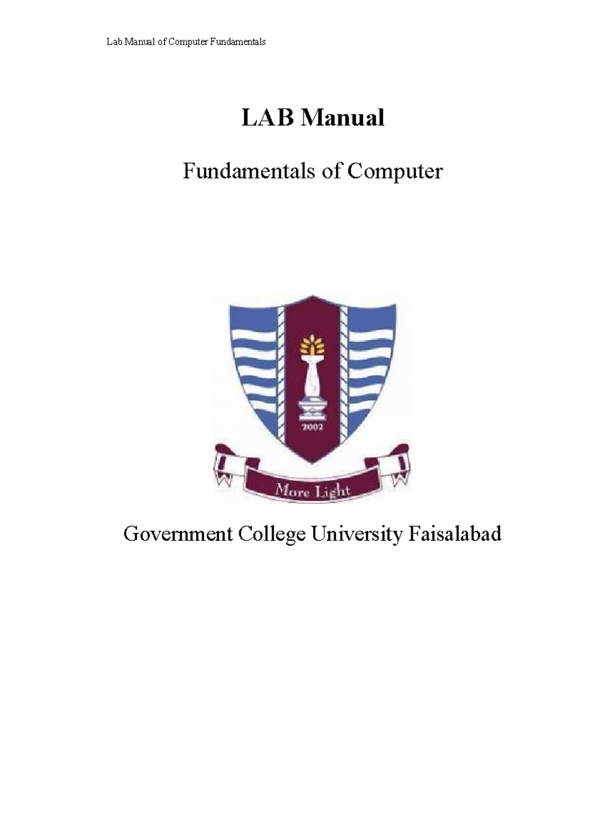 LAB Manual of Computer Fundamentals - LAB Manual Fundamentals of Computer Government College ...