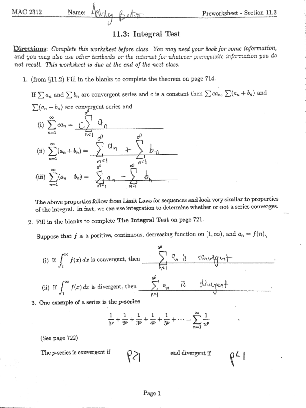 Preworksheet 11 - Homework - MAC 2311 - Studocu