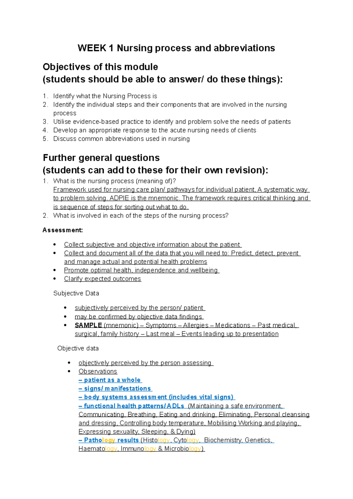 Nursing Process and Abbreviations - Studocu