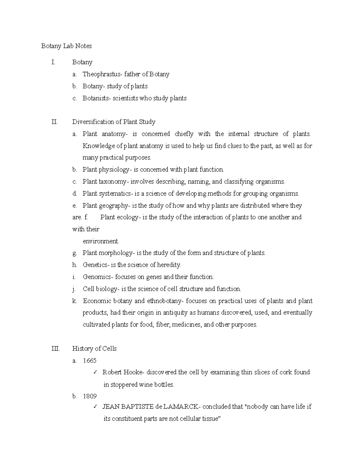 Midterm Notes - botany - Botany Lab Notes I. Botany a. Theophrastus ...
