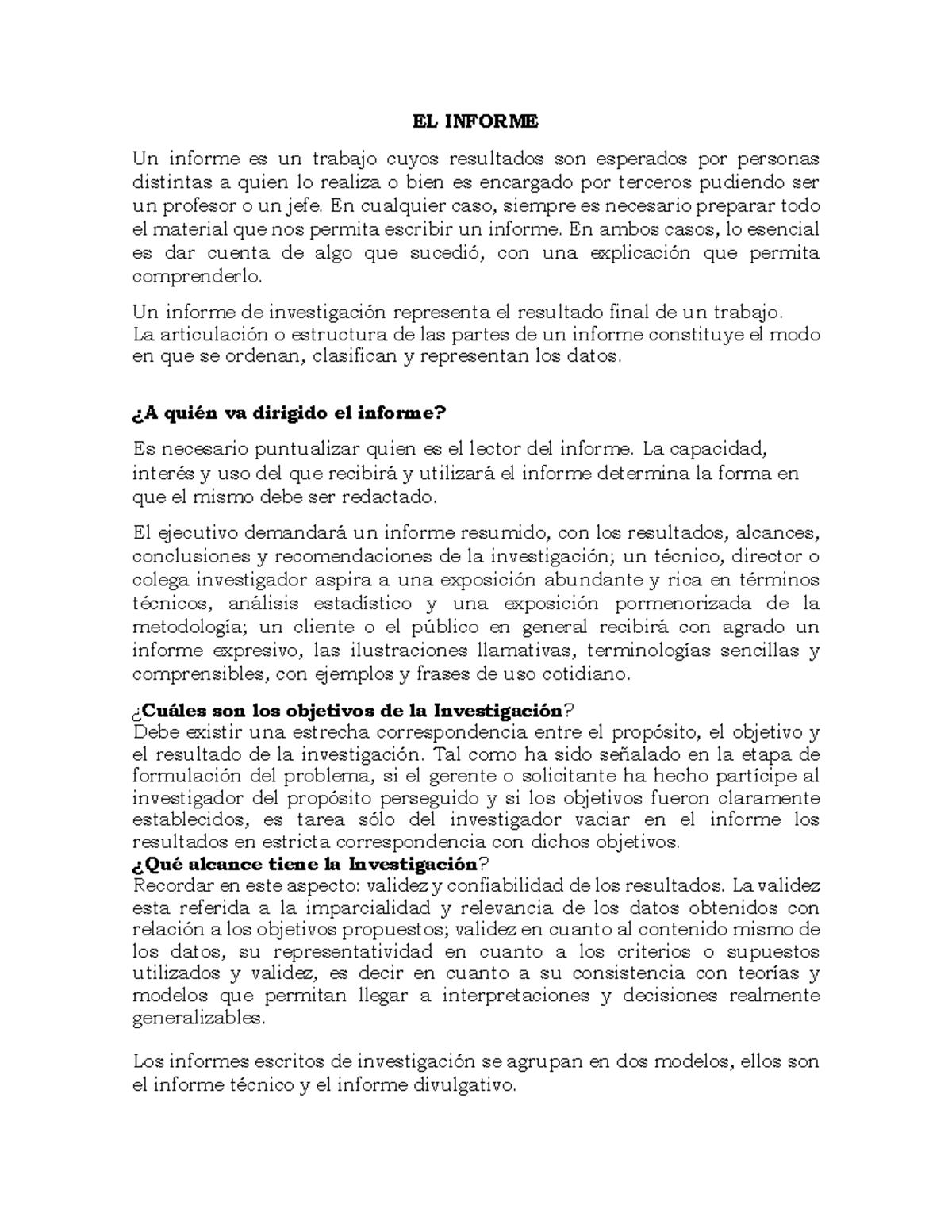 EL Informe, concepto, consejos y redacción de un informe, - EL INFORME ...