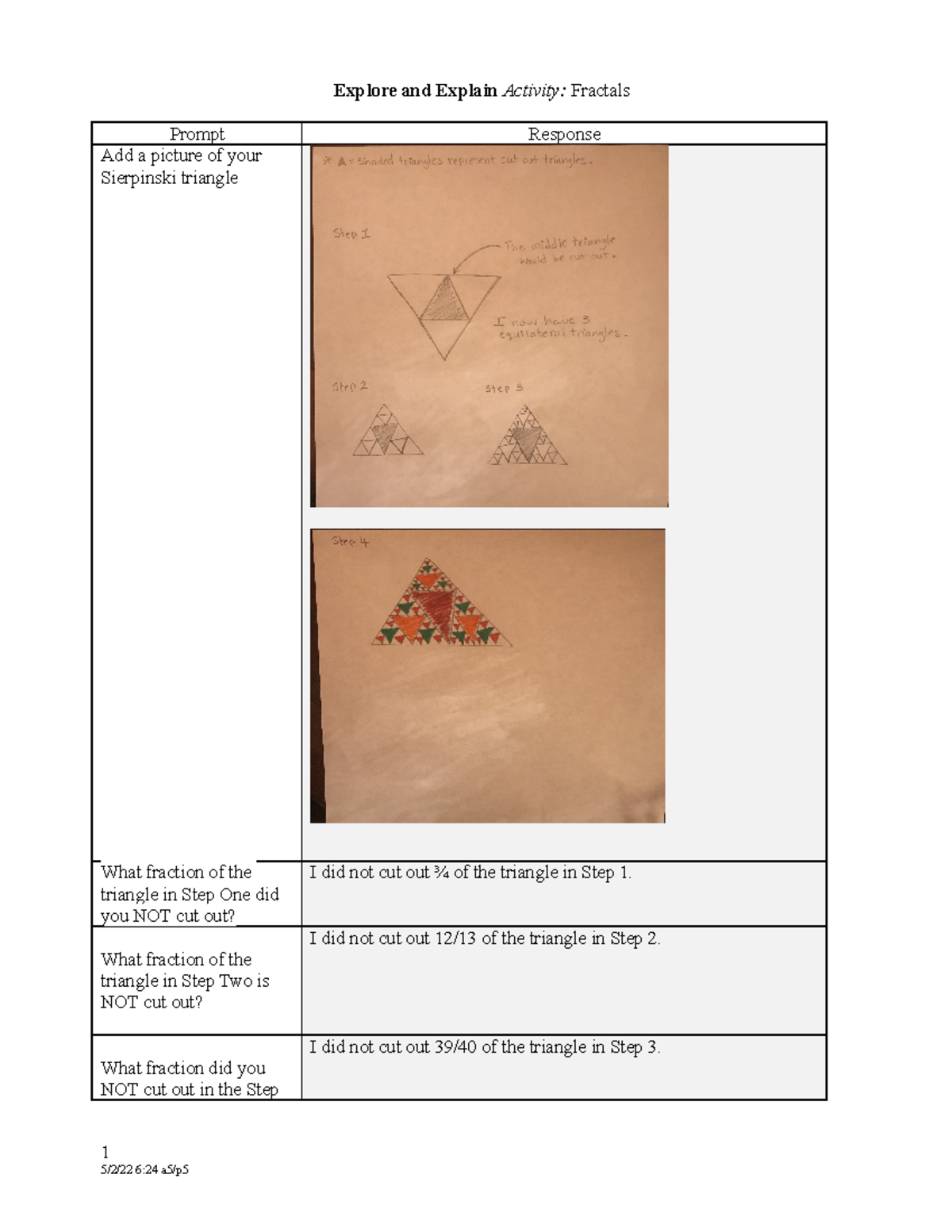 Explore and Explain Activity Fractals - What fraction of the triangle ...