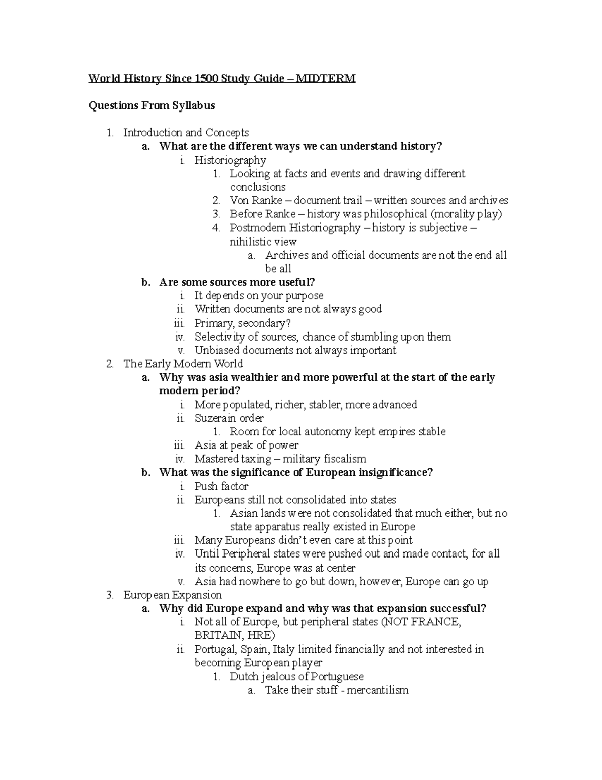World History Since 1500 Study Guide - What are the different ways we ...