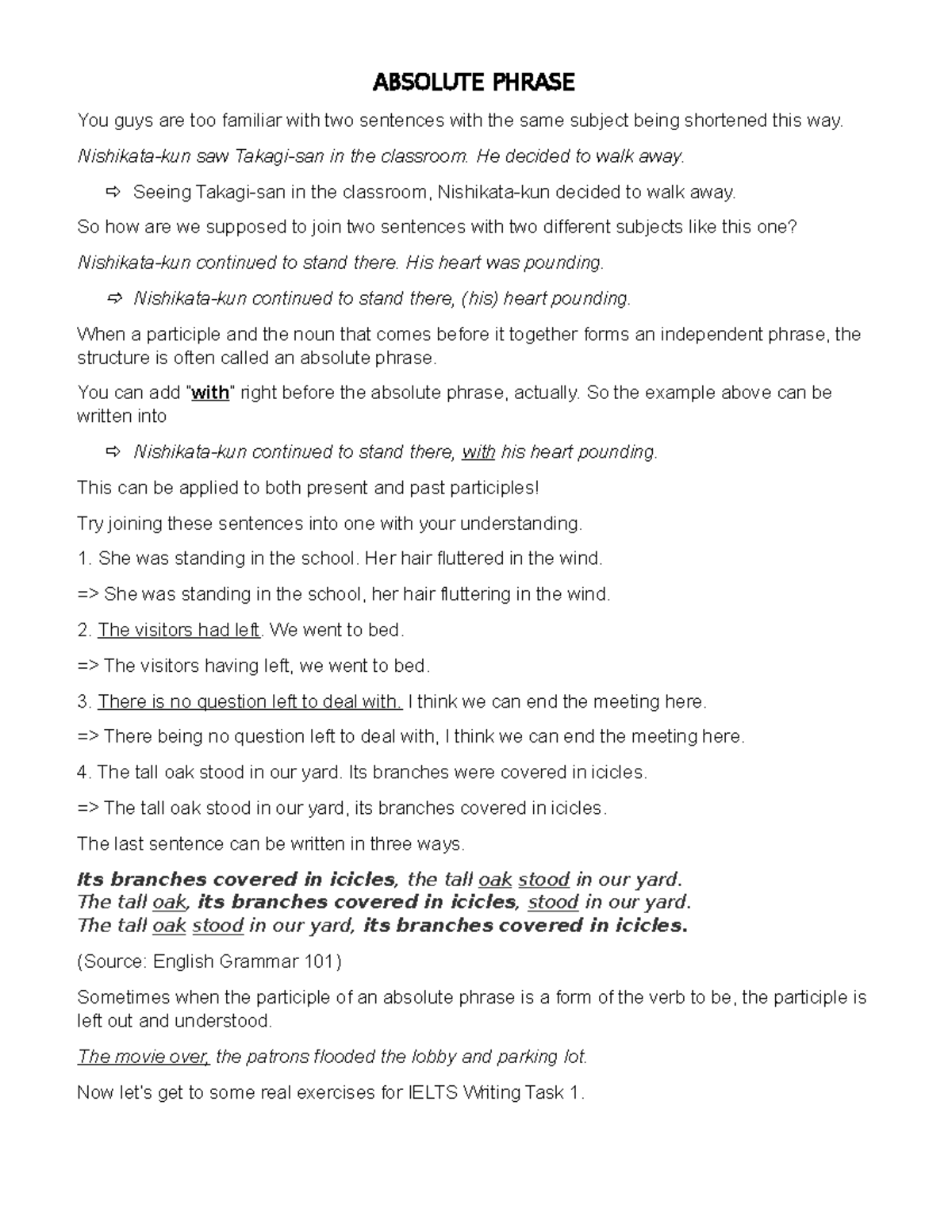 Absolute- Phrase - ABSOLUTE PHRASE You guys are too familiar with two ...