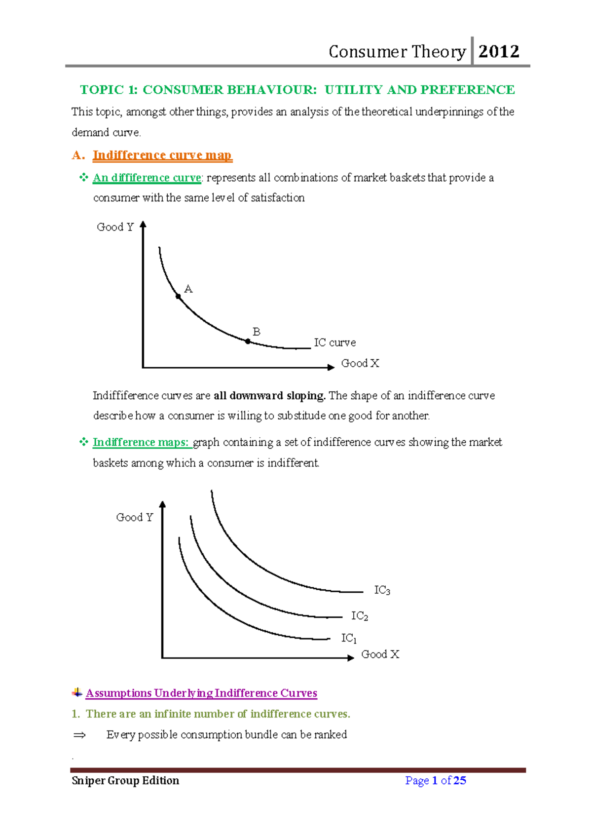 Lecture notes, lectures 1-7 - Good Y Good X IC curve A B Good Y Good X ...