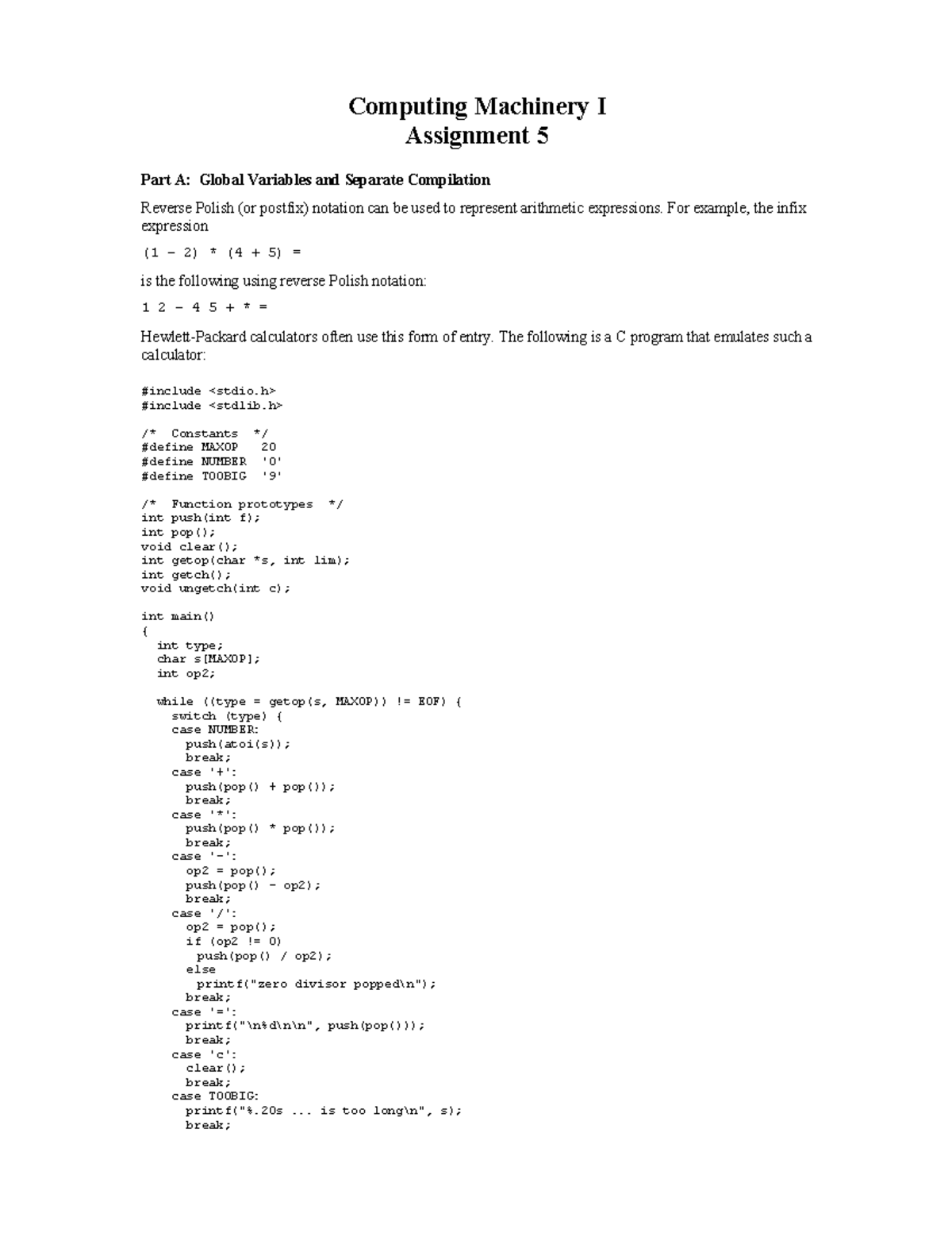 Assignment 5 - Computing Machinery I Assignment 5 Part A: Global Variables and Separate ...