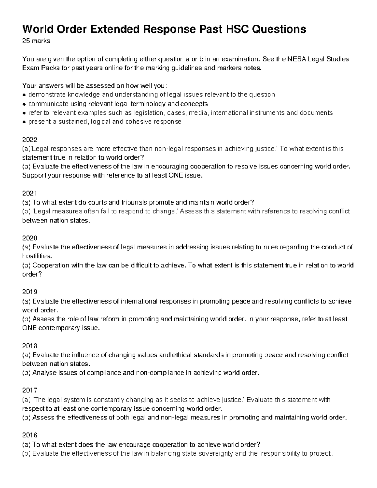 World order past HSC question bank 2011 2022 - World Order Extended ...