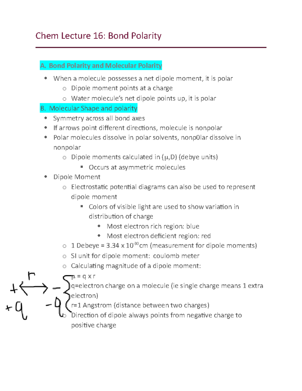 lecture notes bond polarity hilty - Chem Lecture 16: Bond Polarity A ...