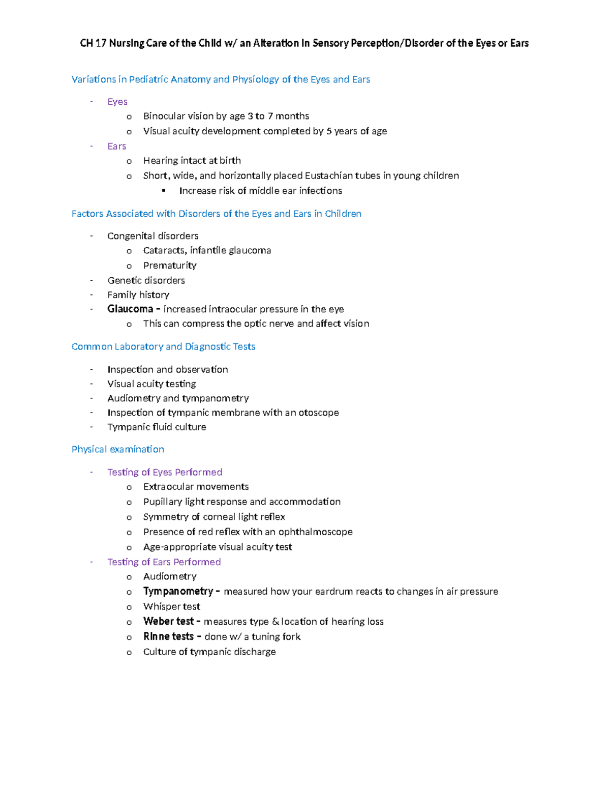 CH 17 Sensory Perception-Disorder of the Eyes or Ears - CH 17 Nursing ...