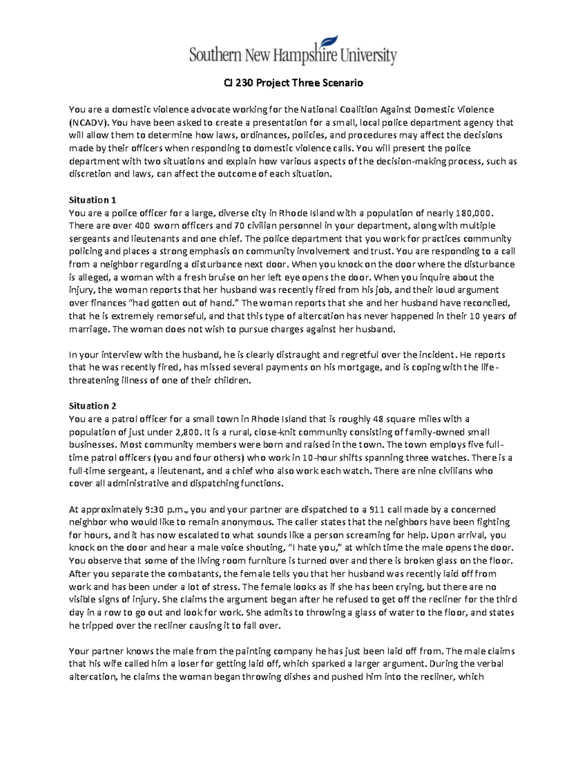 CJ 230 Project Three Scenario - CJ 230 Project Three Scenario You are a ...