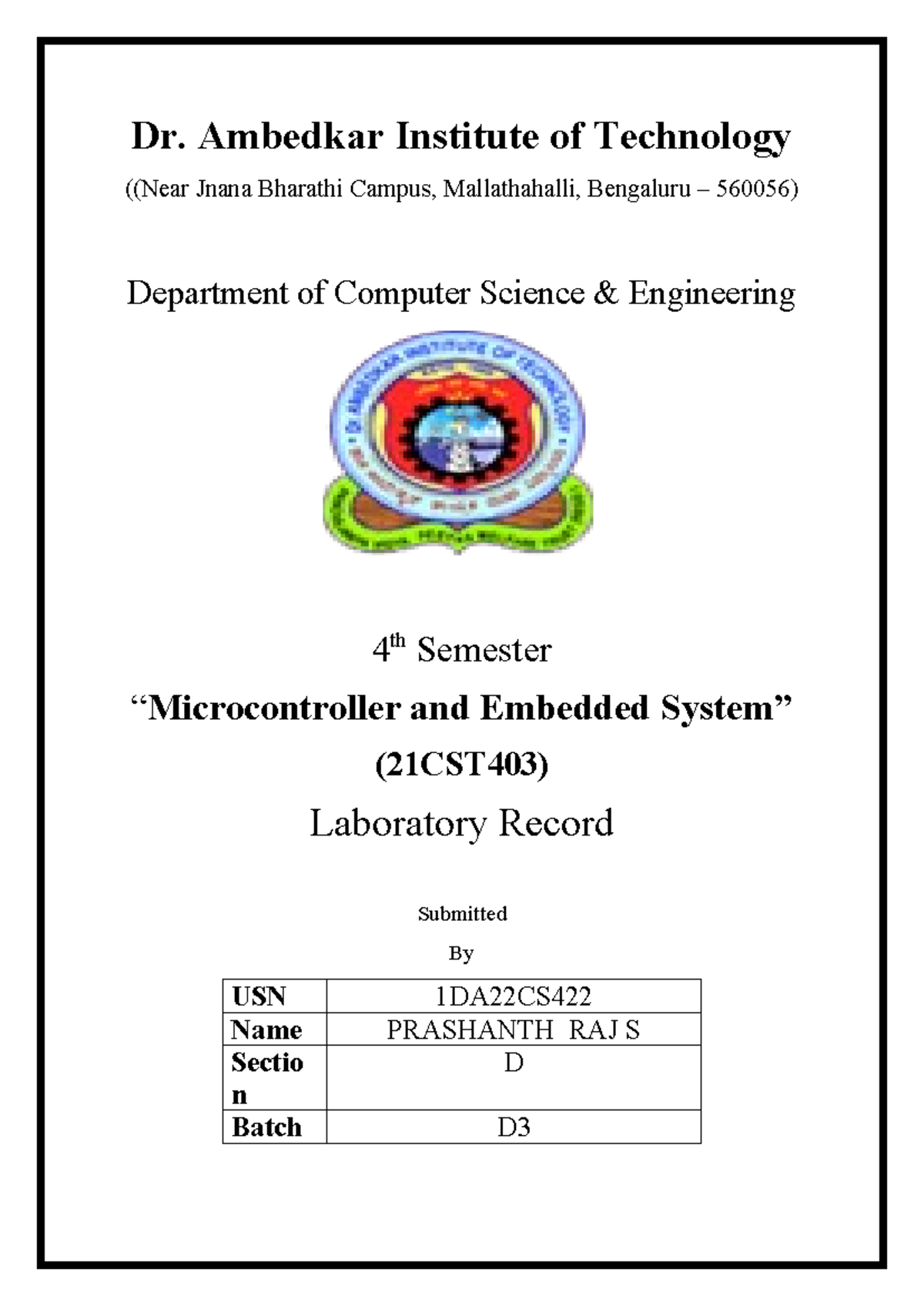 MCES Lab(21CST403) 2023 front page - Dr. Ambedkar Institute of Technology ####### ((Near Jnana ...