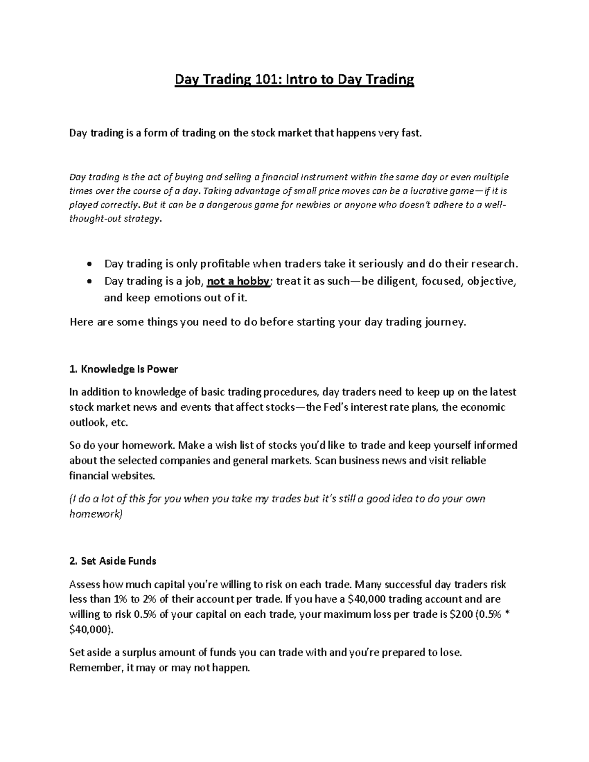 Day Trading 101 Intro to Day Trading - Day Trading 101: Intro to Day ...