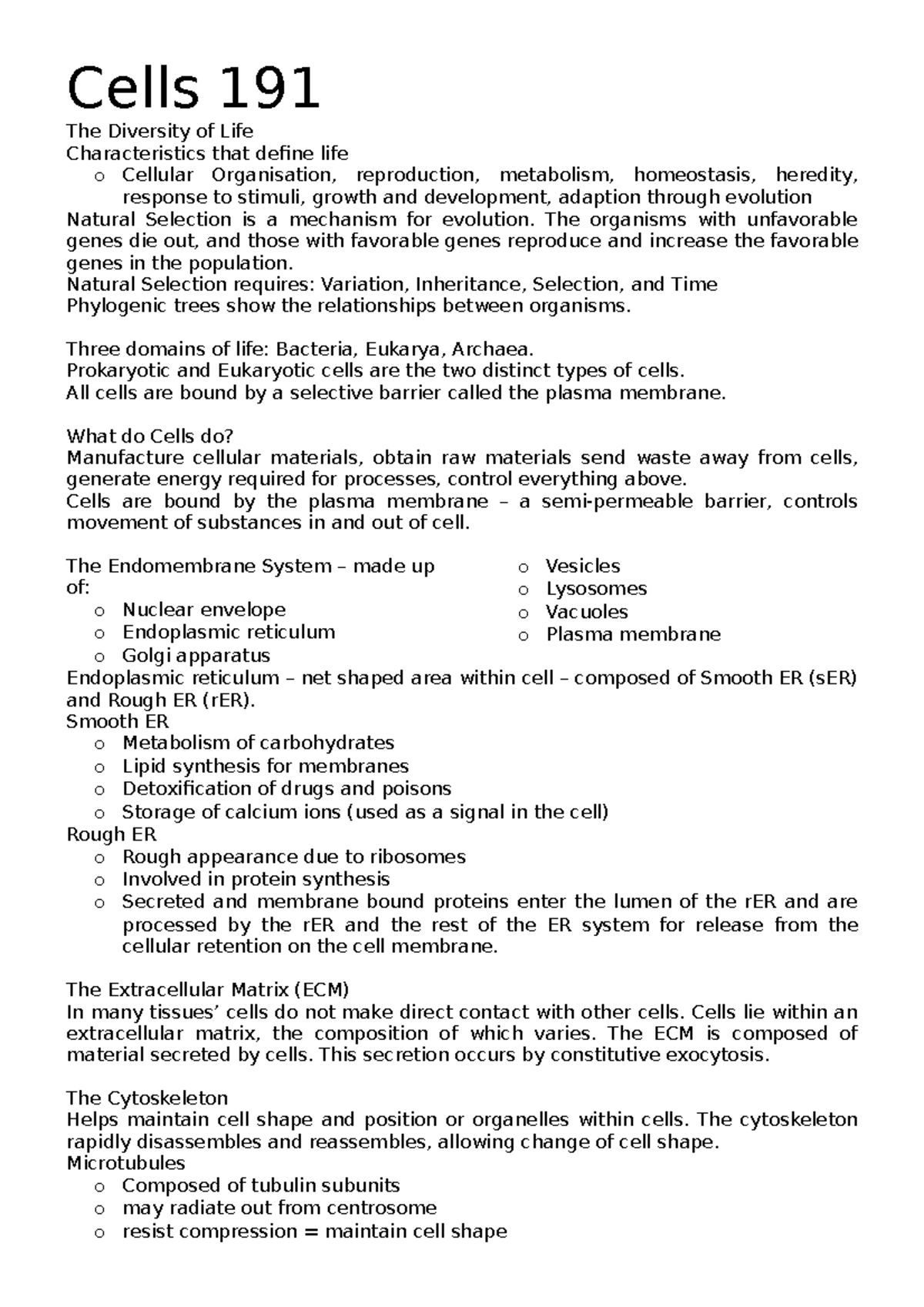 Cells 191 - Lecture notes 1-40 - Cells 191 The Diversity of Life ...