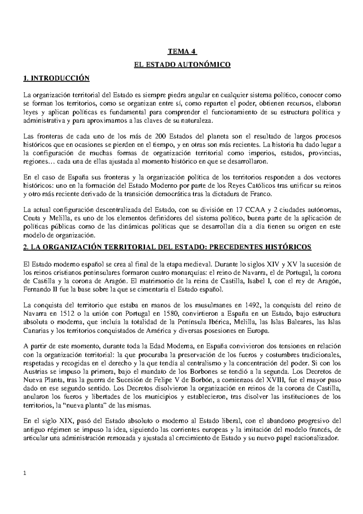 Tema 4 - El Estado autonómico - TEMA 4 EL ESTADO AUTONÓMICO 1 ...