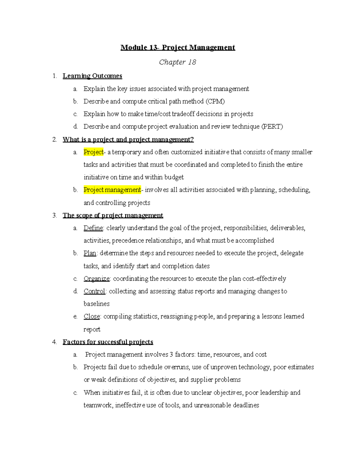 2020-operations management-lecture notes module 13 - Module 13- Project ...