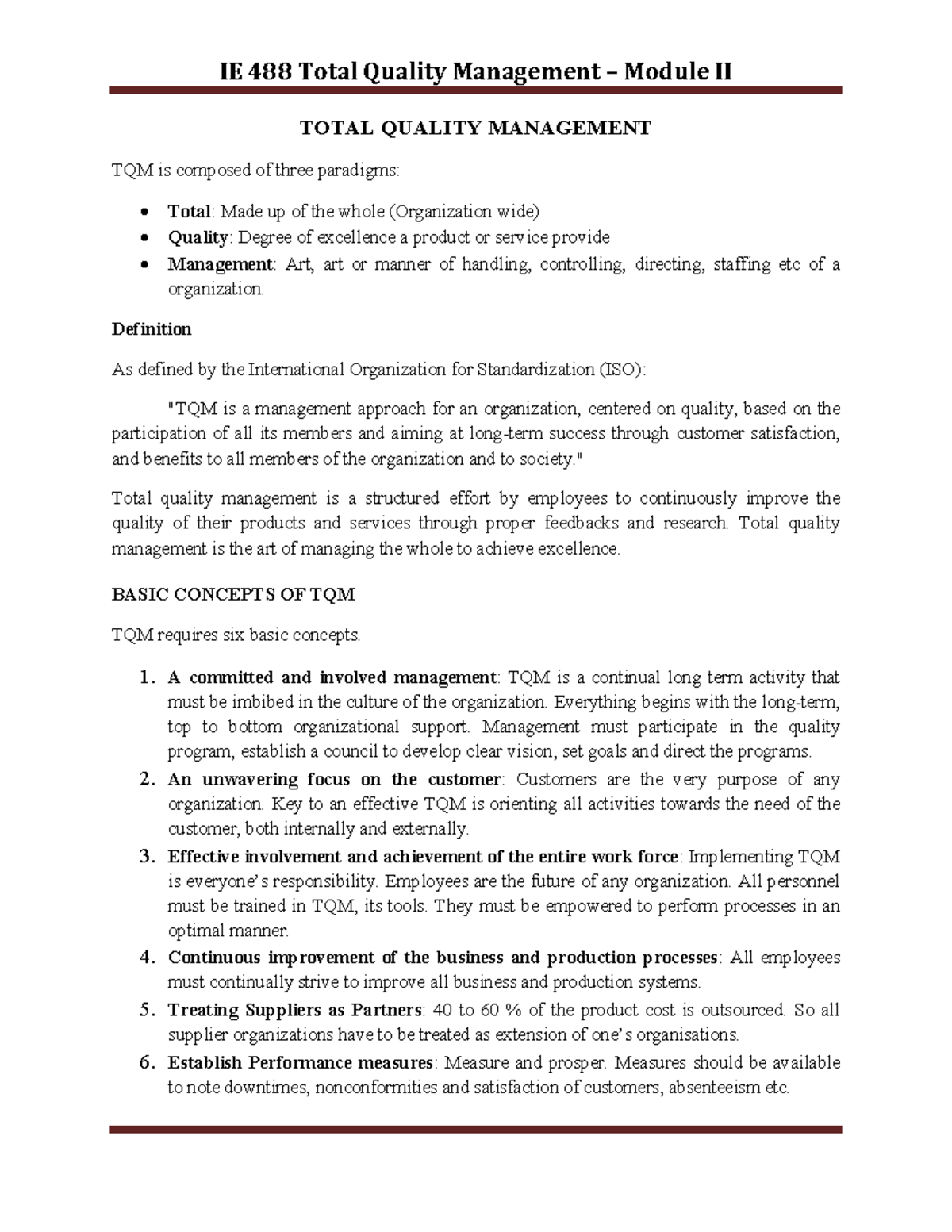 Total Quality Management - Module 2 - KTU - Studocu