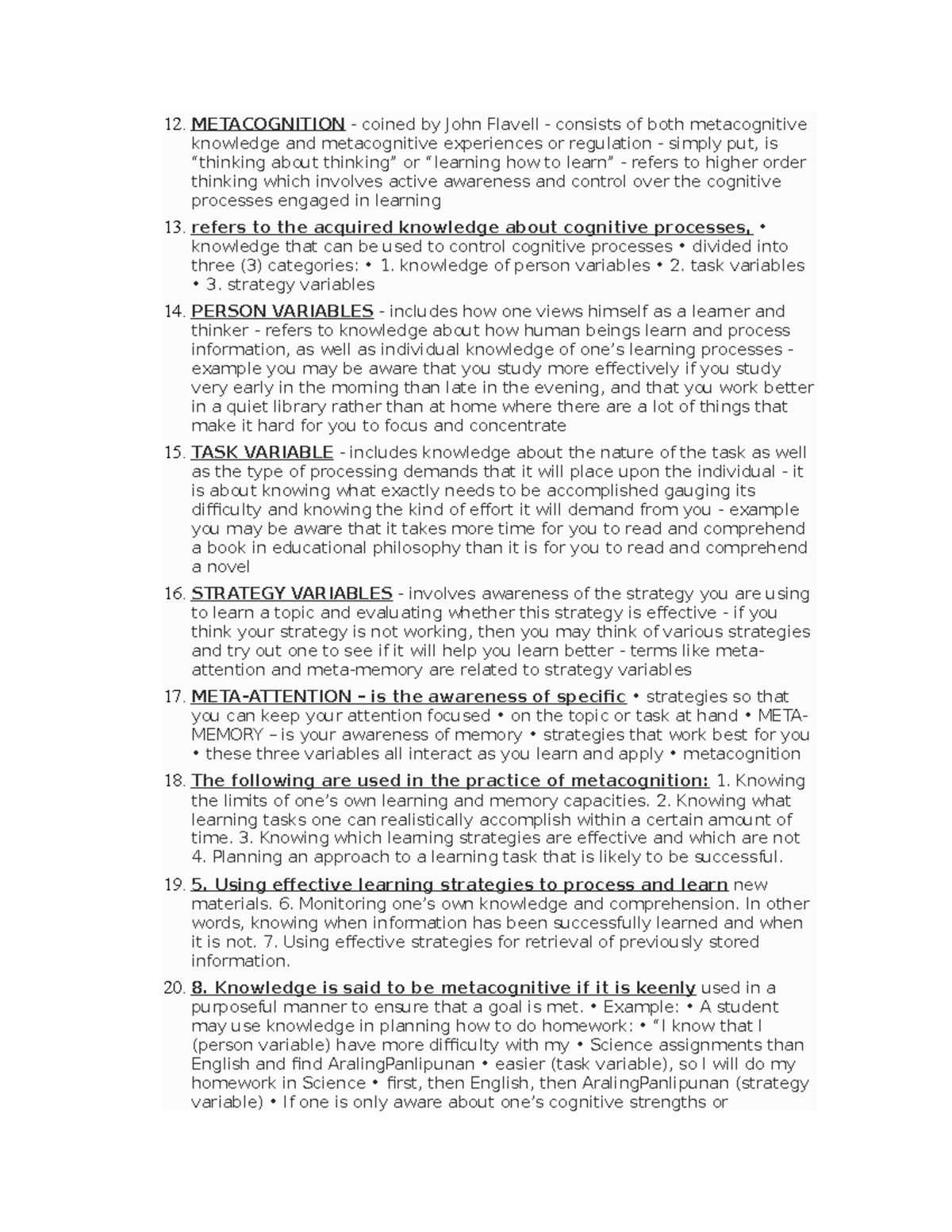 Metacognition word - lesson outlines - 12. METACOGNITION - coined by ...