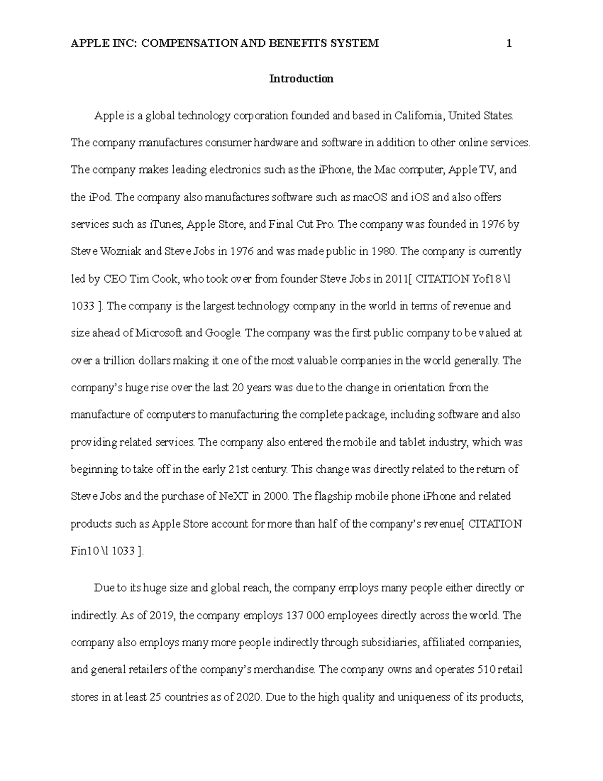 Apple INC - Introduction Apple is a global technology corporation ...