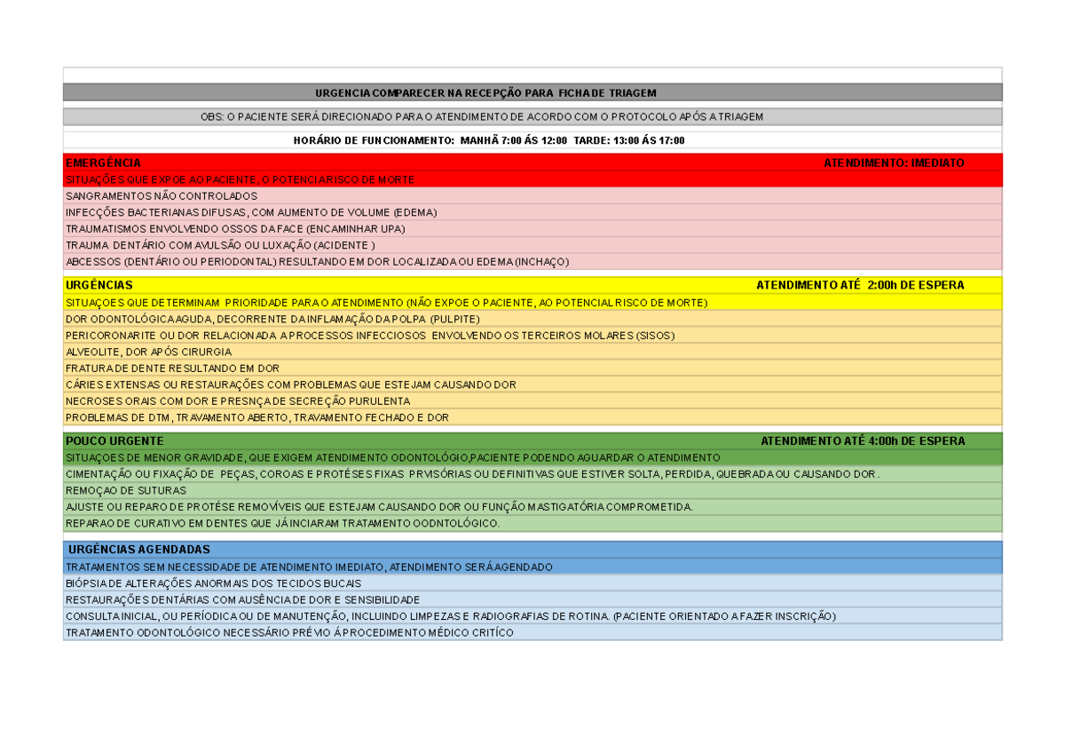 Triagem - ...... - URGENCIA COMPARECER NA RECEPÇÃO PARA FICHA DE ...