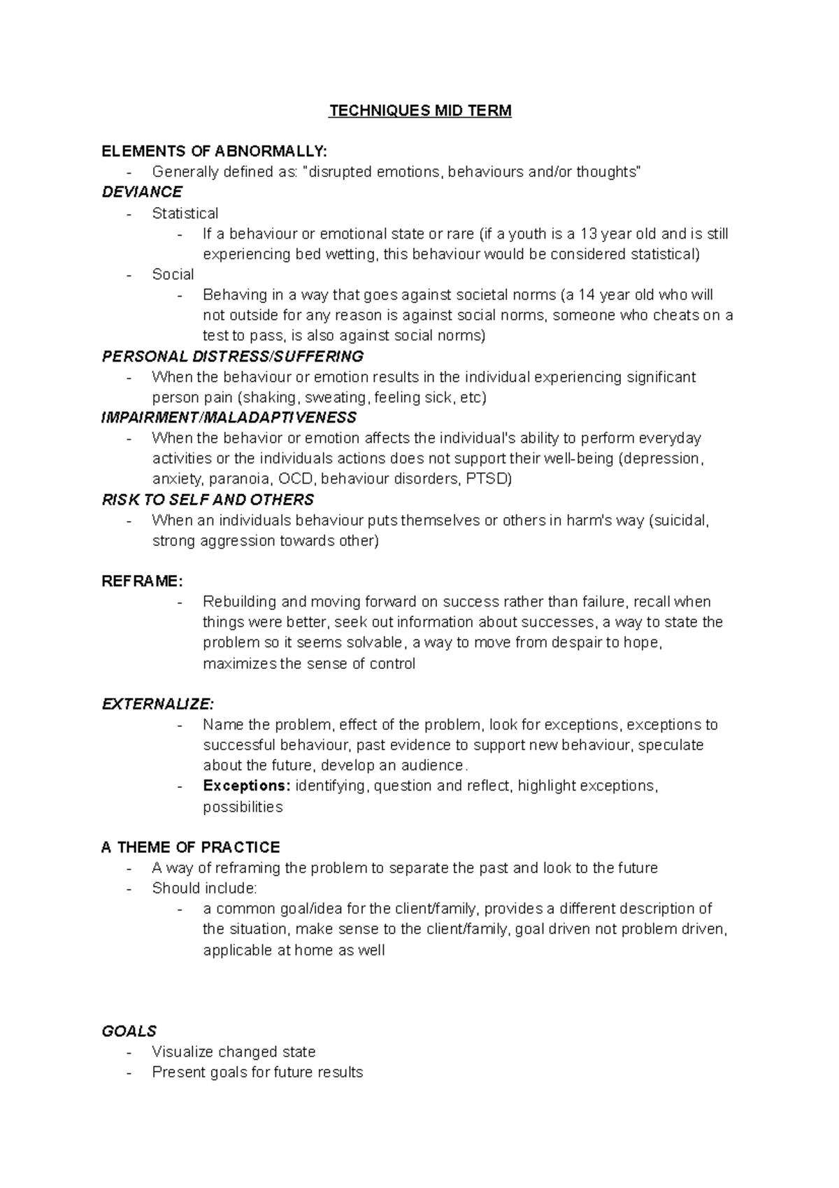 Techniques MID TERM Review - TECHNIQUES MID TERM ELEMENTS OF ABNORMALLY ...