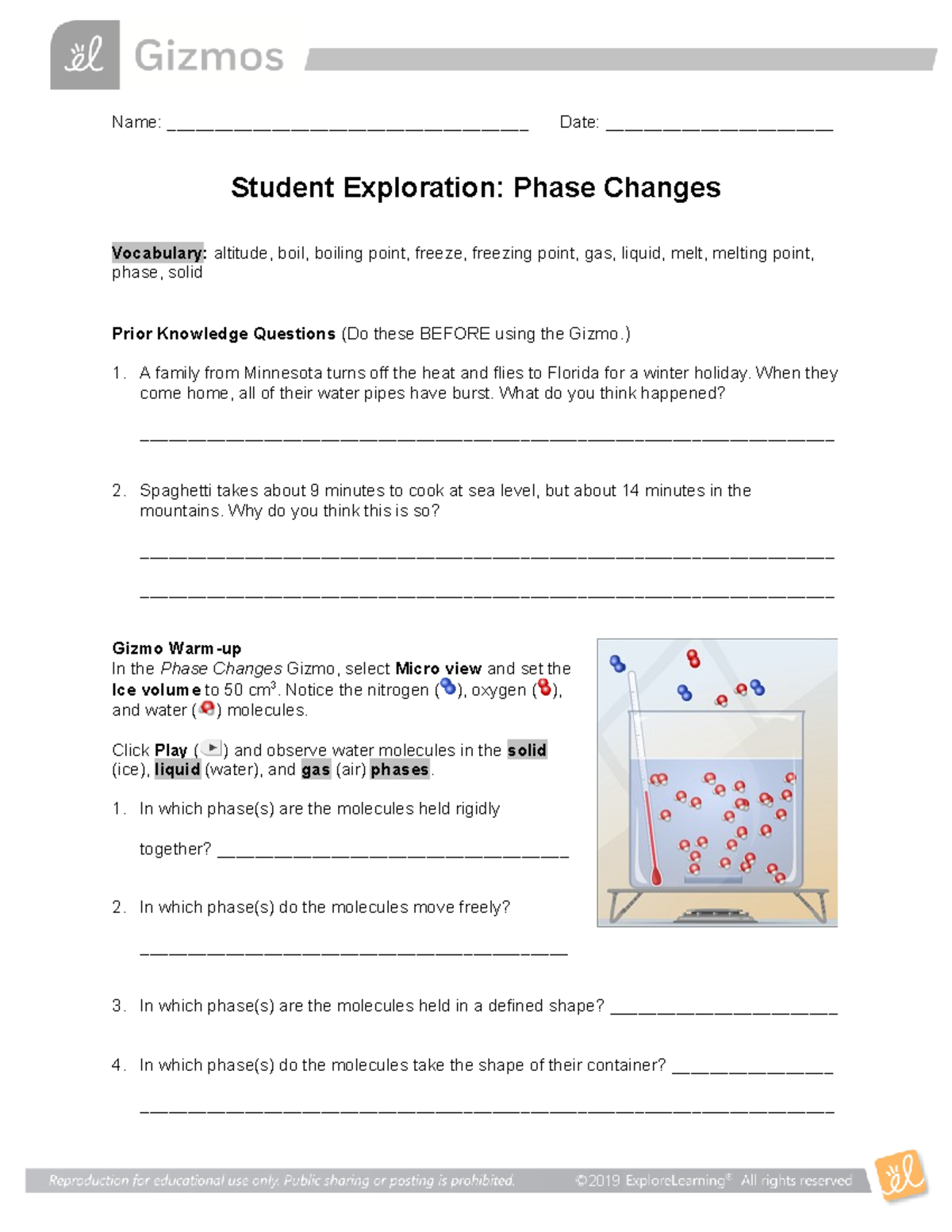 Phase Changes SE - Name: ______________________________________ Date