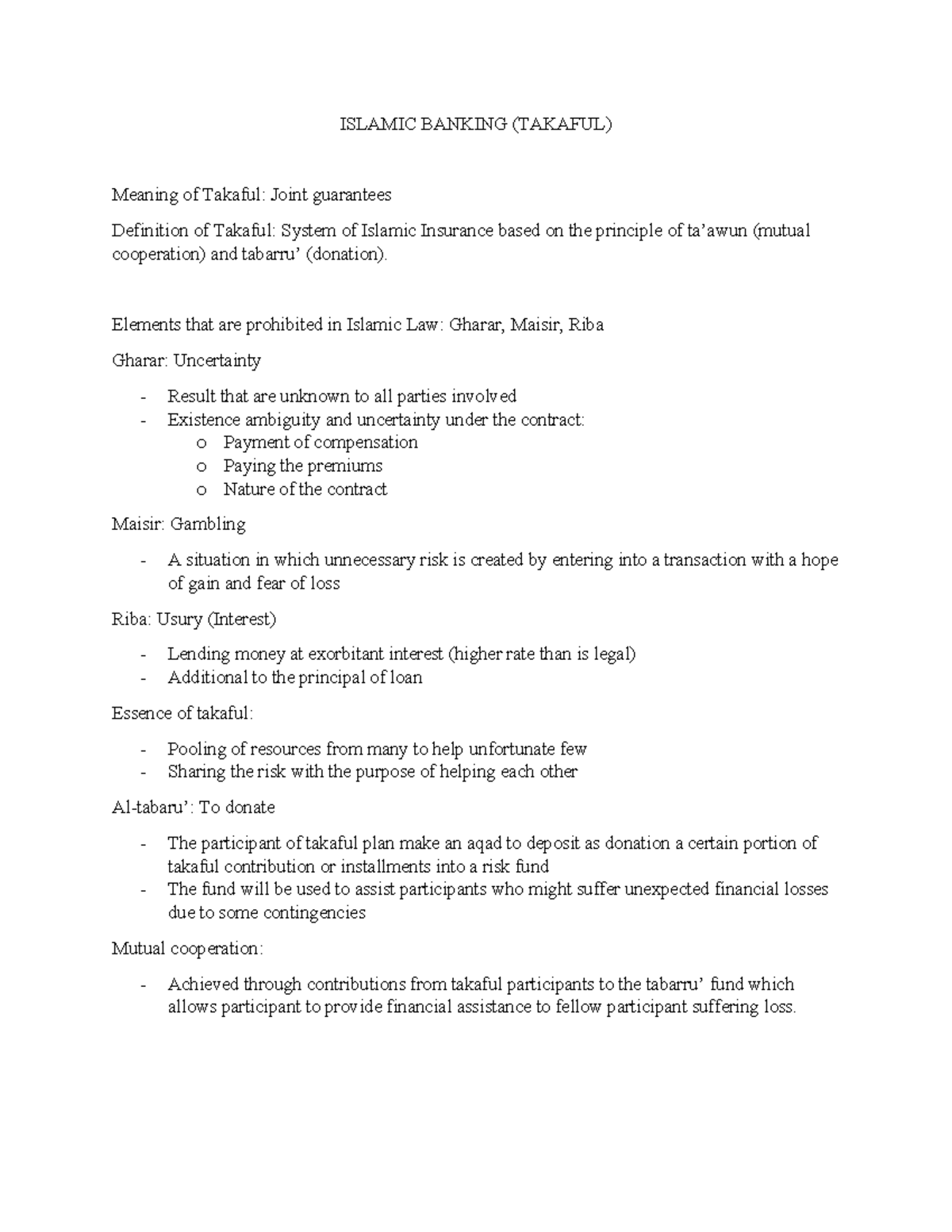 Islamic banking takaful - ISLAMIC BANKING (TAKAFUL) Meaning of Takaful ...