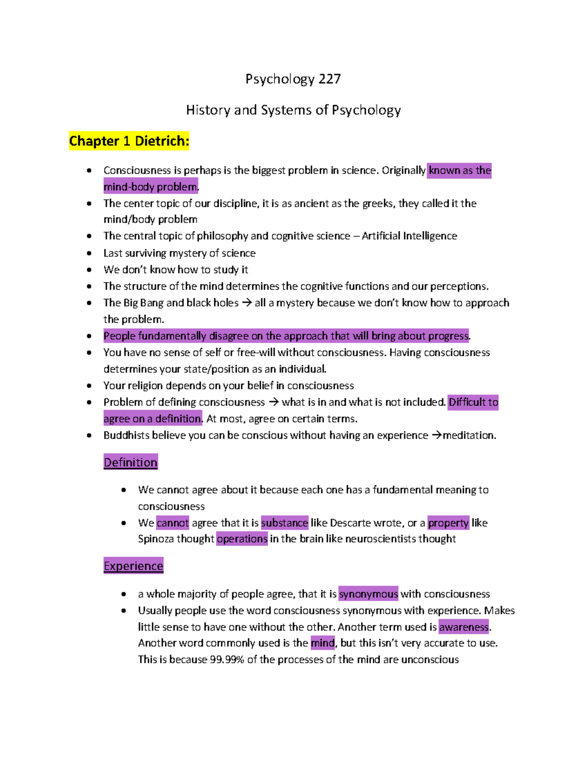 2544 - ch 1 notes - Psychology 227 History and Systems of Psychology ...