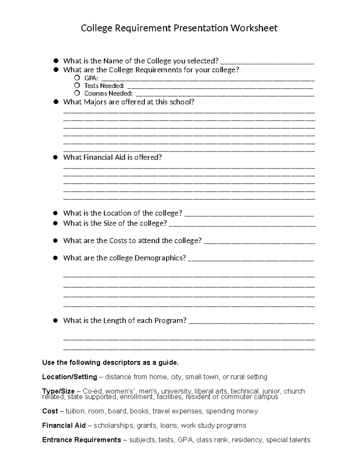 2.02 #7 College Research Worksheet - College Requirement Presentation ...