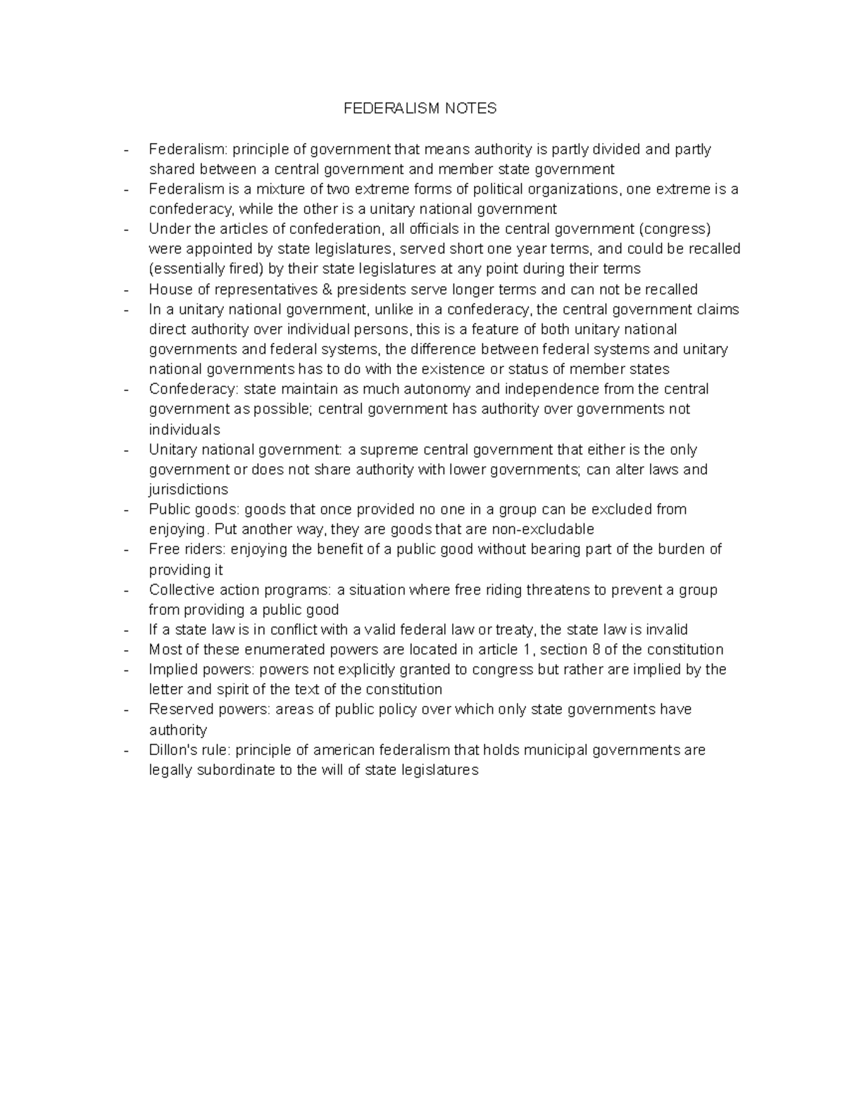 Chapter 4 Federalism Notes - FEDERALISM NOTES Federalism: principle of ...