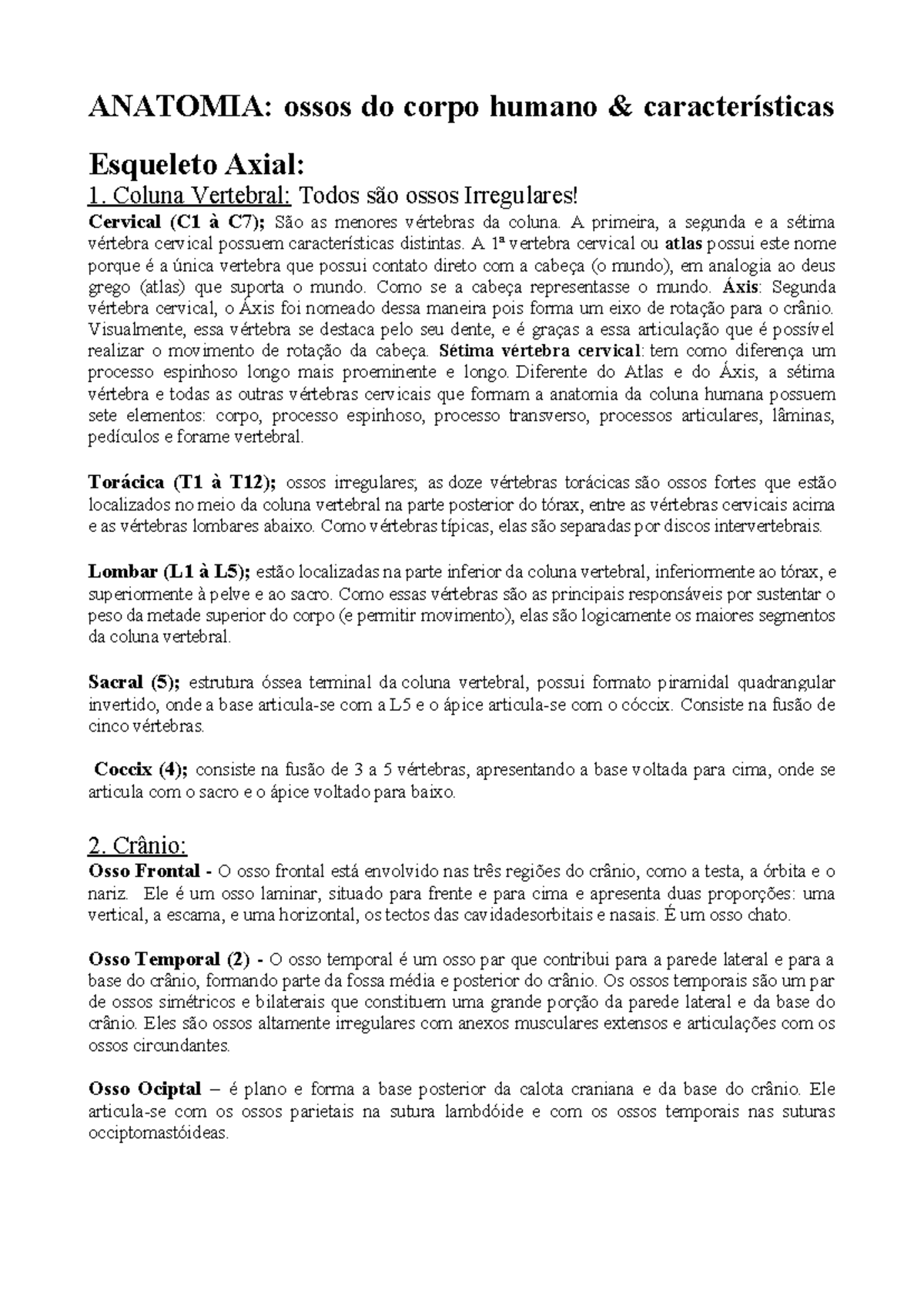 Trabalho anatomia - ANATOMIA: ossos do corpo humano & características ...