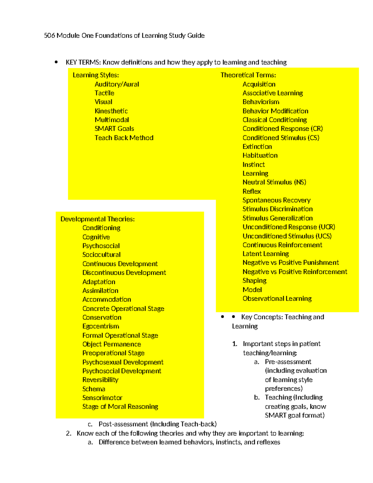 506 Module One Study Guide -3 - 506 Module One Foundations of Learning ...