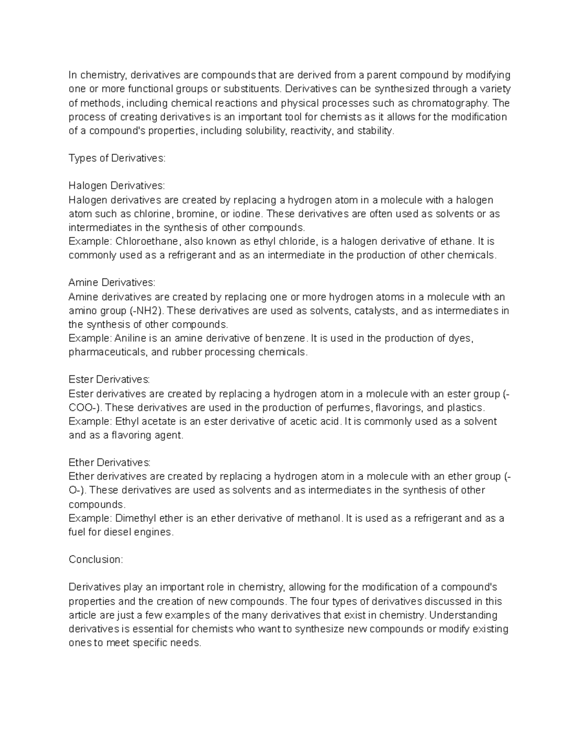 Derivatives notes - In chemistry, derivatives are compounds that are ...