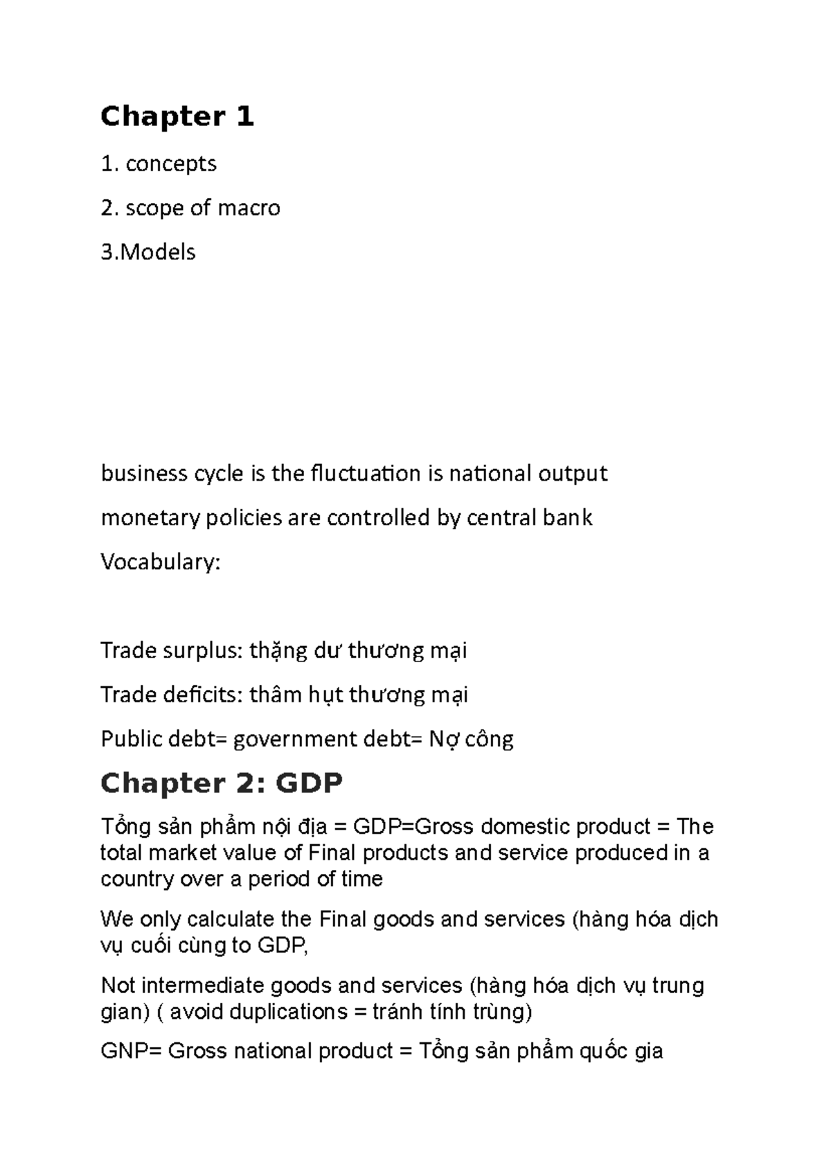 Business cycle is the fluctuation is national output - Chapter 1 ...